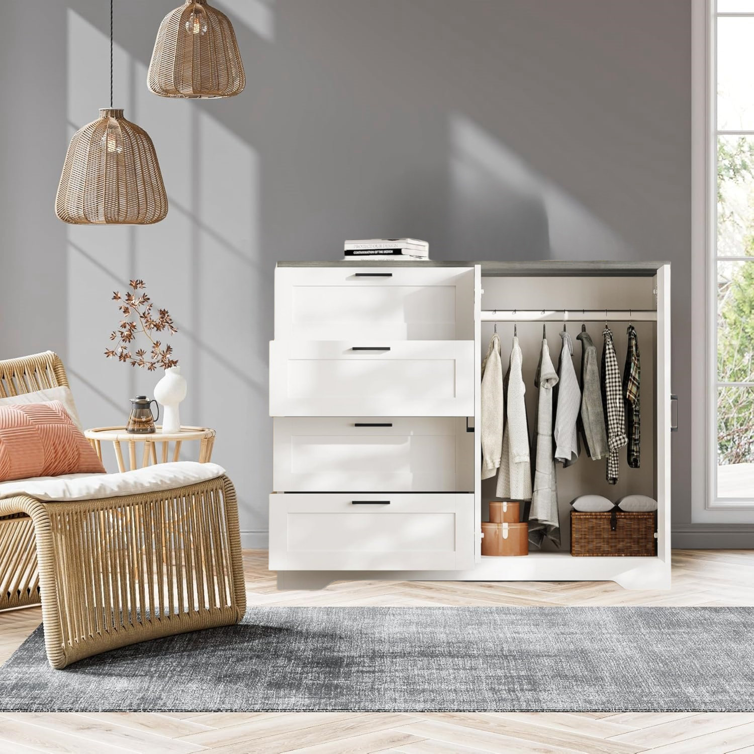 Winston Porter Armoire-penderie multifonctionnelle en bois pour chambre ...