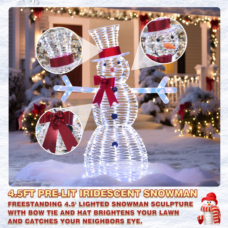 The Holiday Aisle® Gutierrez 4.5' Iridescent Snowman Yard Decoration ...