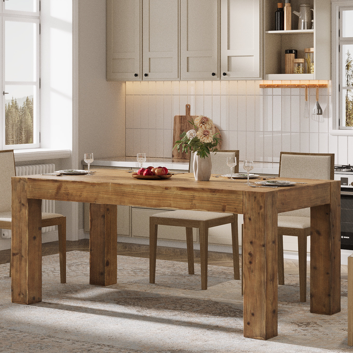 TribeSigns 63" Solid Wood Dining Table, Rectangle Dinner Kitchen Table ...