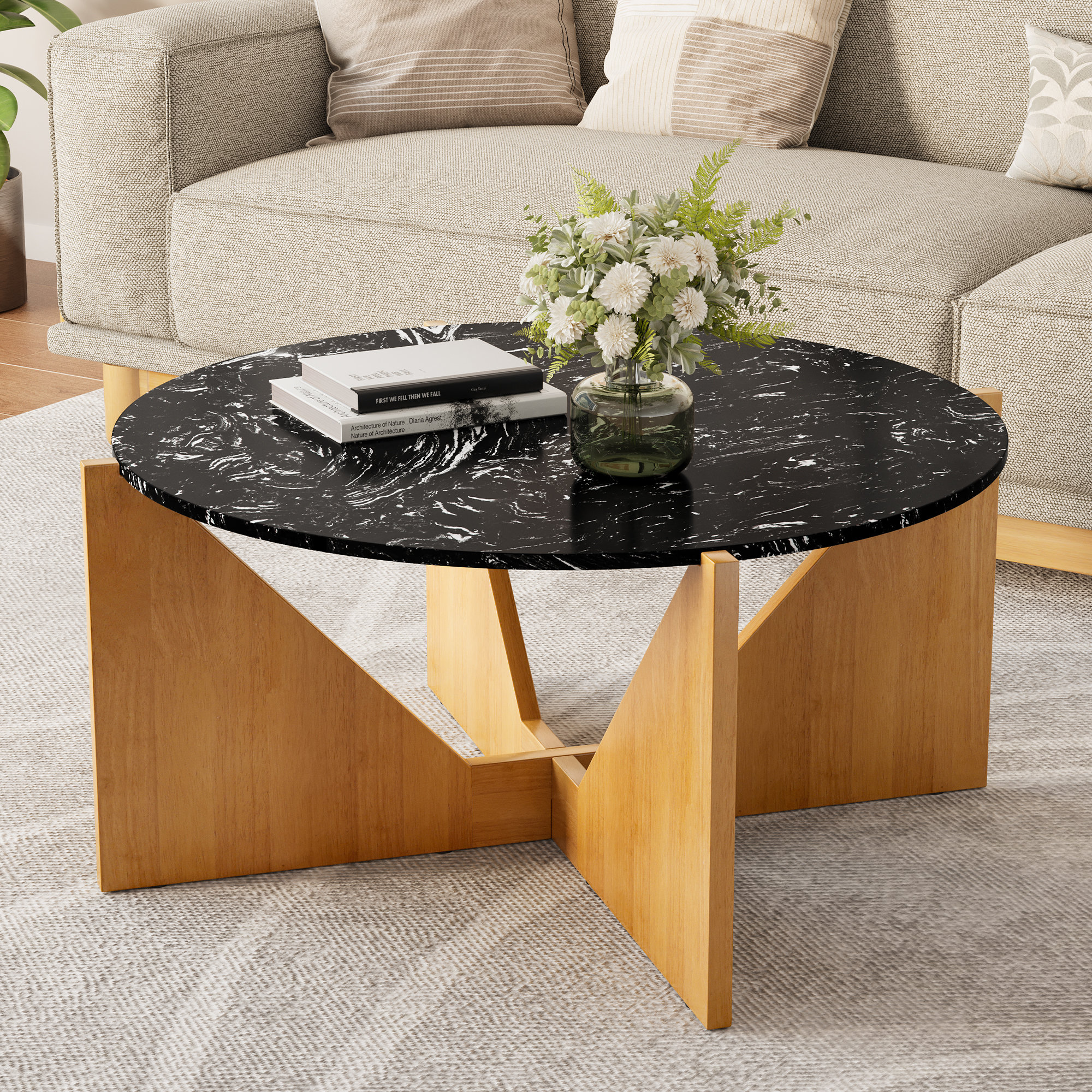 Wrought Studio™ Marble Round Coffee Table & Reviews | Wayfair