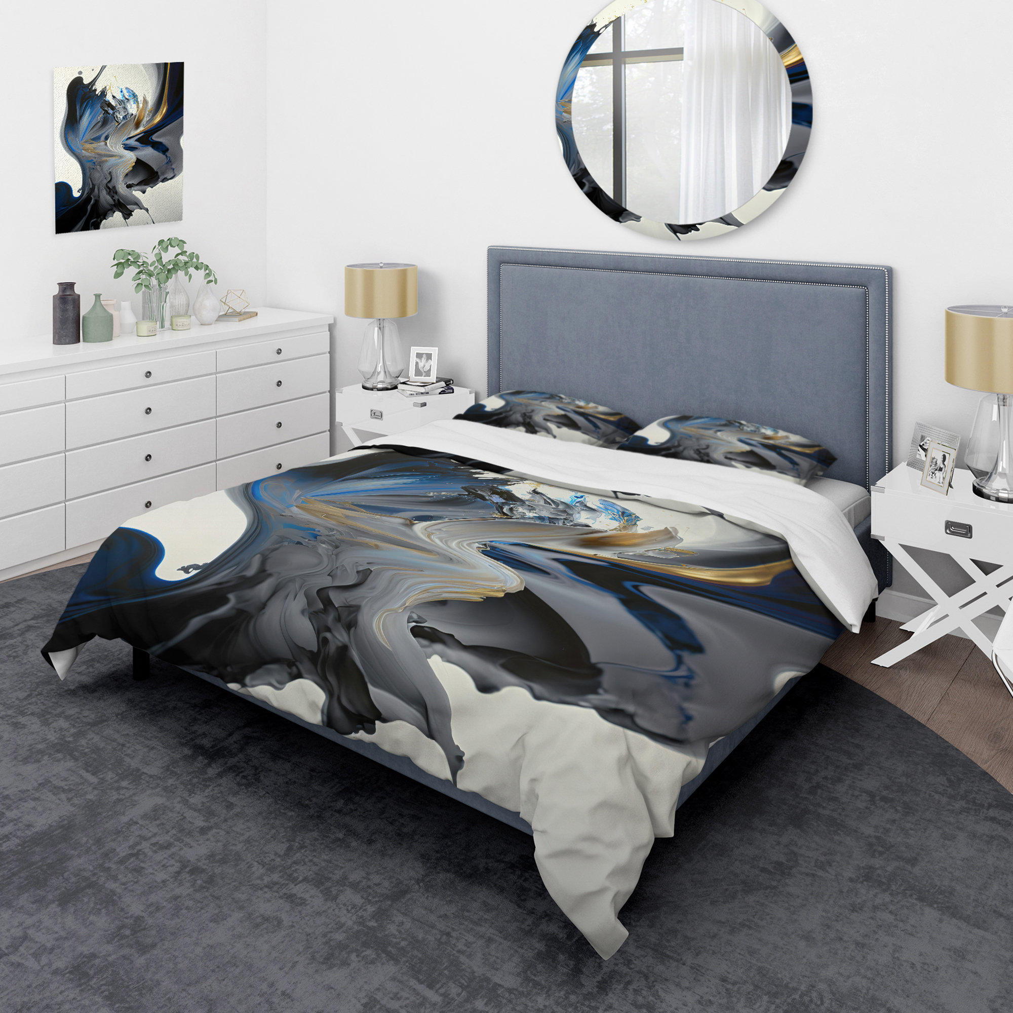 Design Art Bright Blue Smooth Abstract I - Modern Spiral Duvet Cover ...