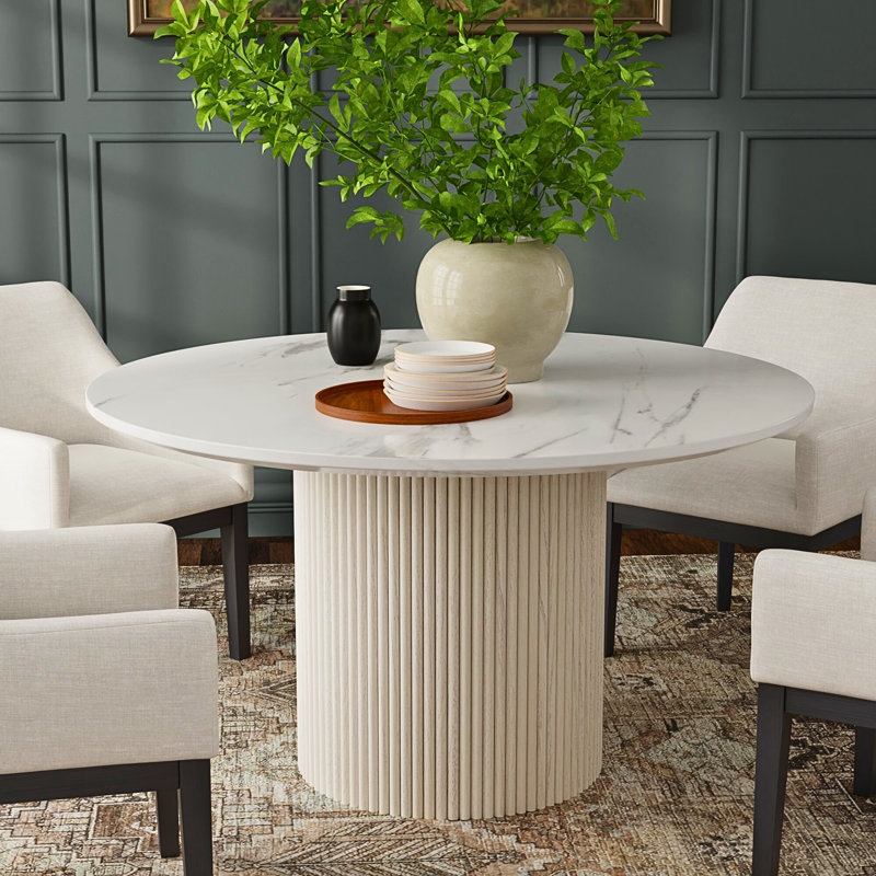 Joss & Main Fairmont Quartz Top Round Dining Table, White Wash Base ...