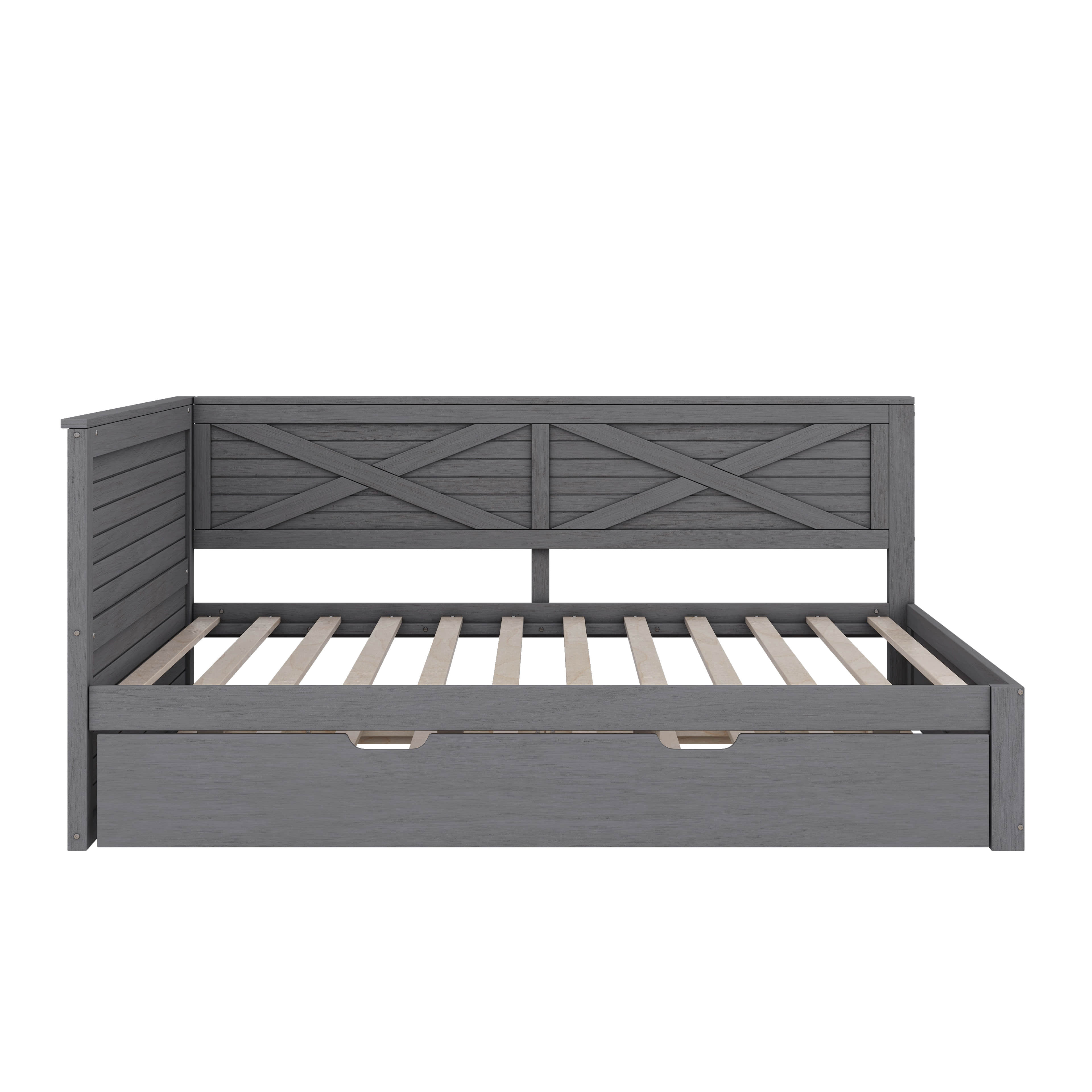 Gracie Oaks Klowie Twin Size Wood Daybed With Trundle And Rustic Guardrail | Wayfair