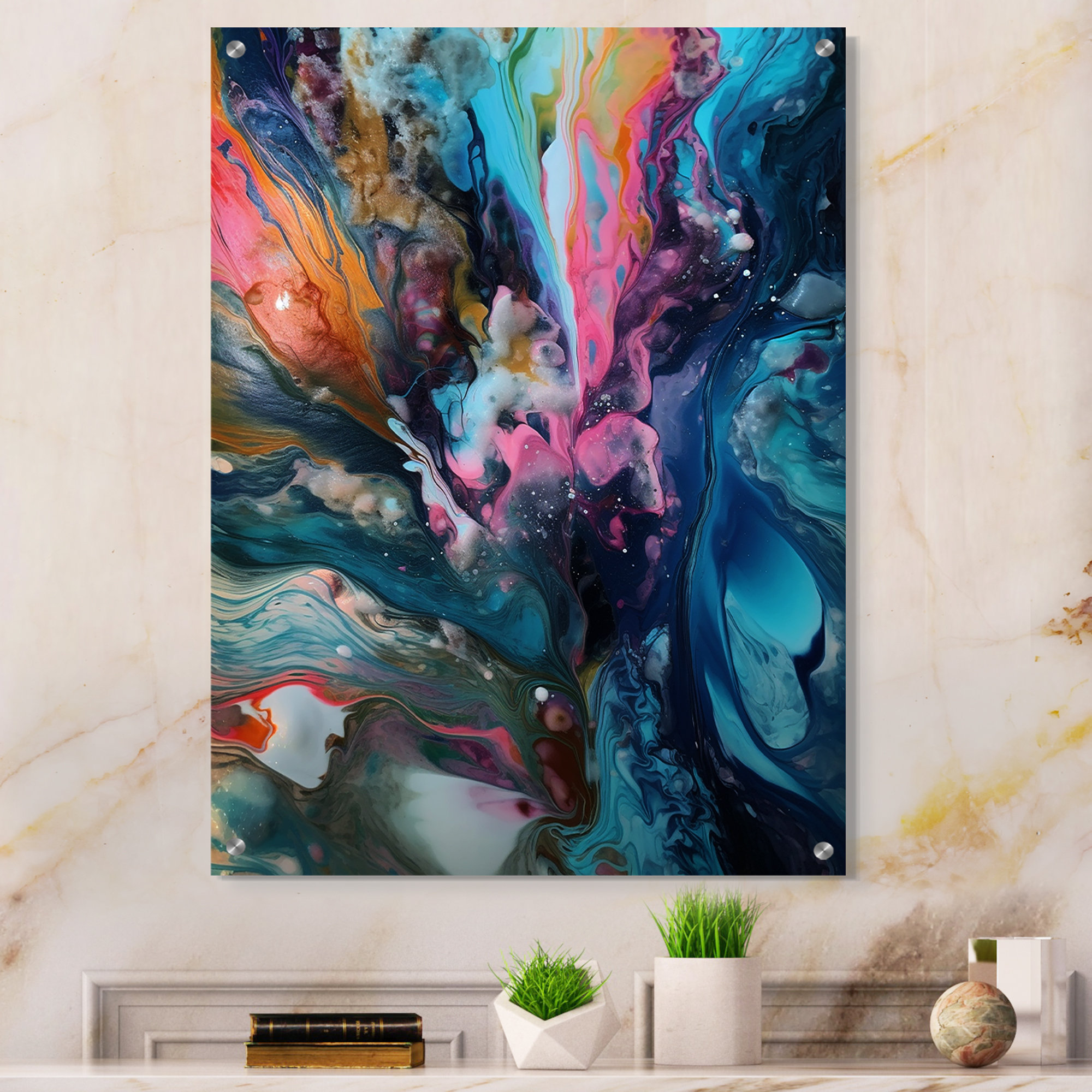 Design Art Teal Pink Aqua Symphony - Abstract Acrylic Wall Art | Wayfair