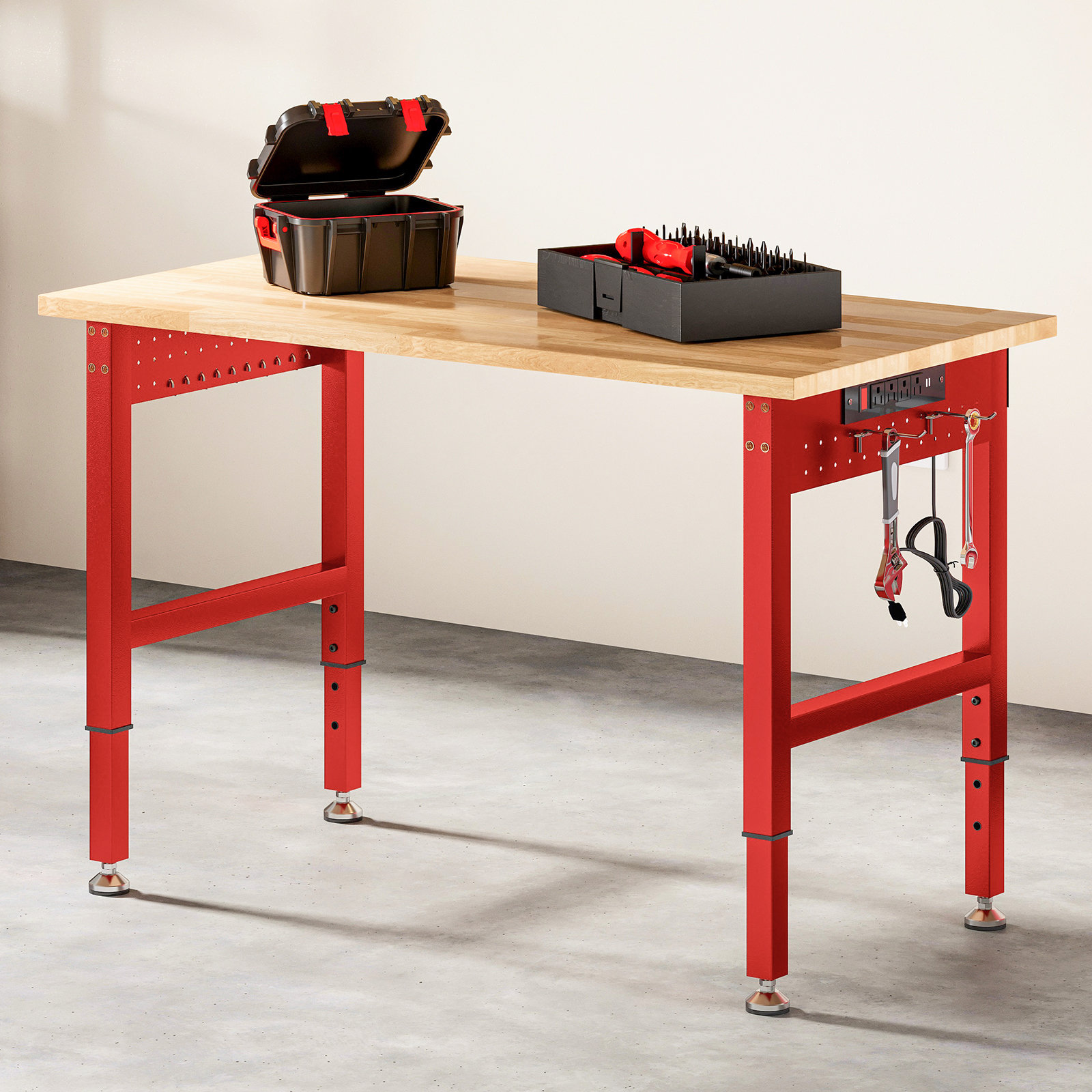 WFX Utility™ Alok Red Adjustable Heavy-Duty Workbench with Power ...