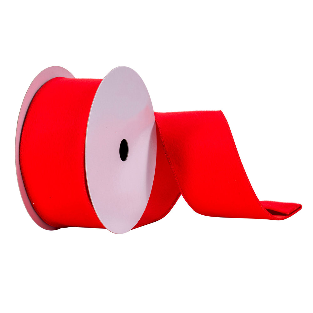 The Holiday Aisle® 2.5" X 10 Yards Red Fur Felt Ribbon | Wayfair