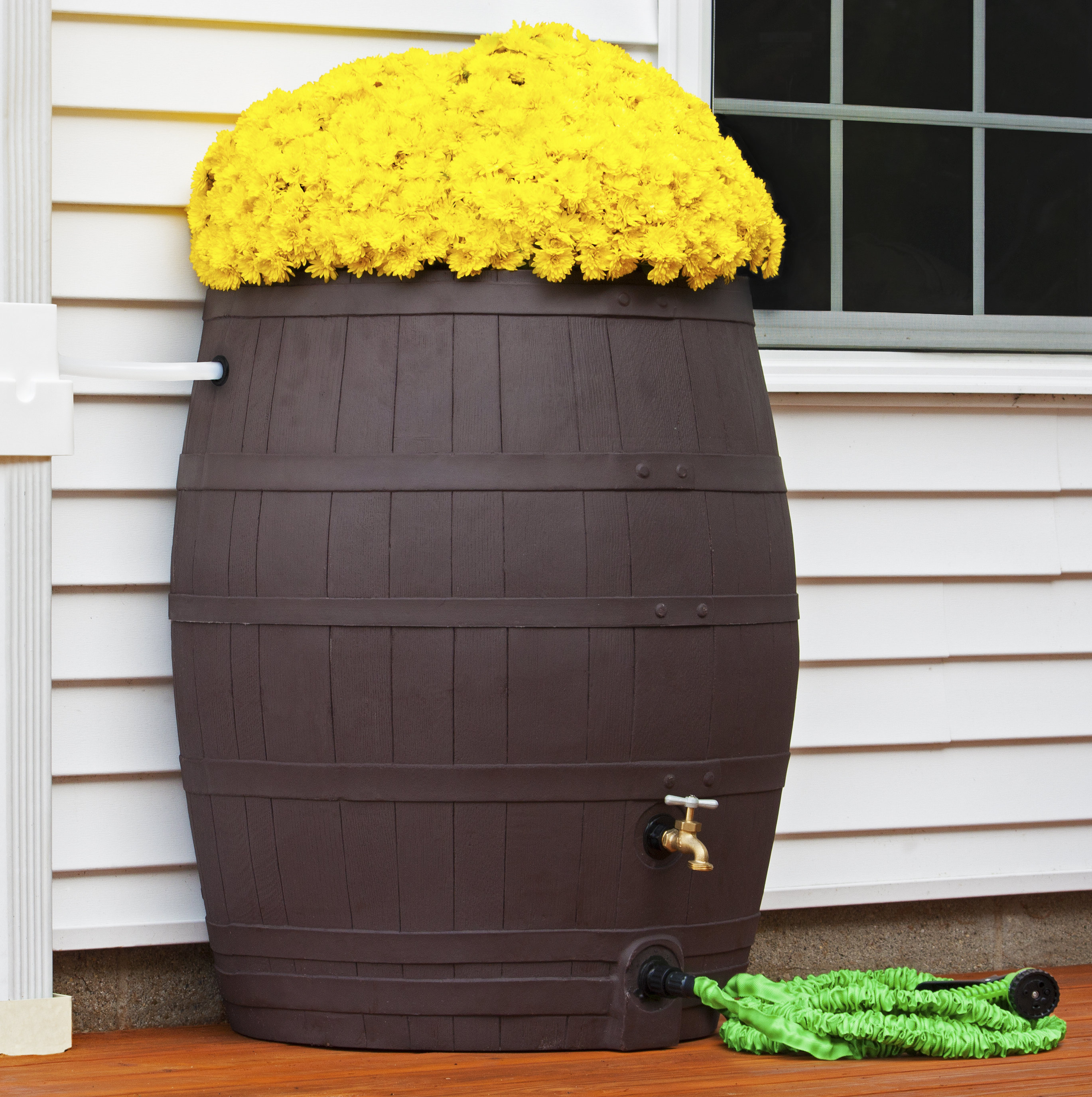 EMSCO Group 50 Gal. Weather Resistant Plastic Rain Barrel and Hose with ...