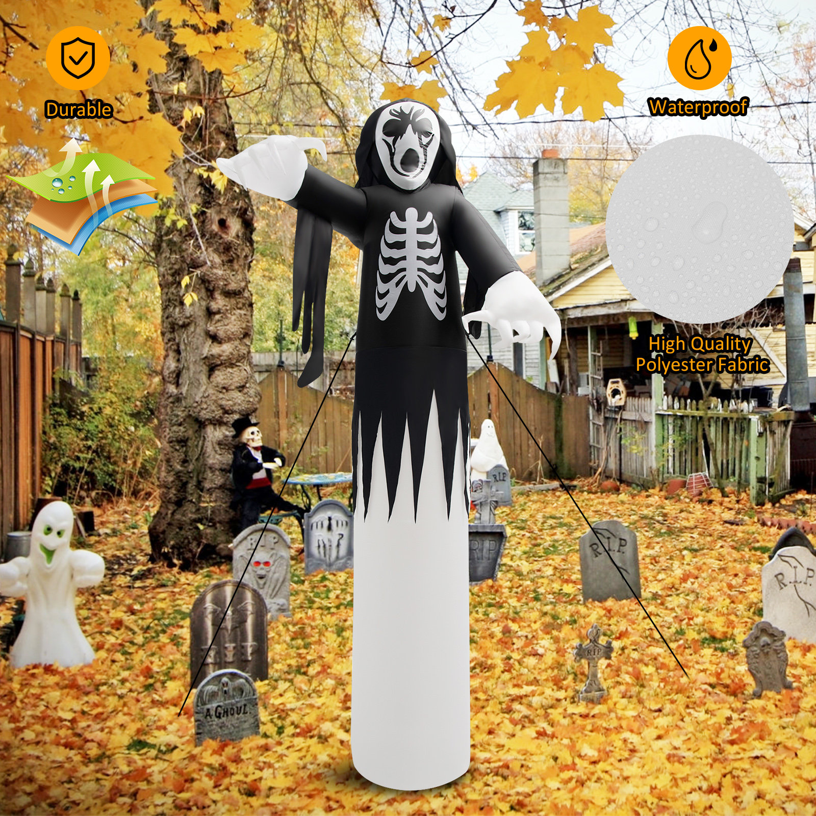 The Holiday Aisle® 12 Ft Halloween Inflatable Skeleton Decoration W ...