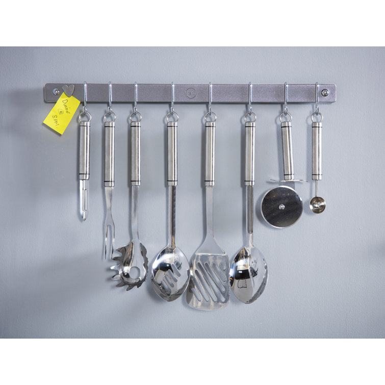 Symple Stuff Wall mounted grey metal 51cm Utensil Rail with hooks ...