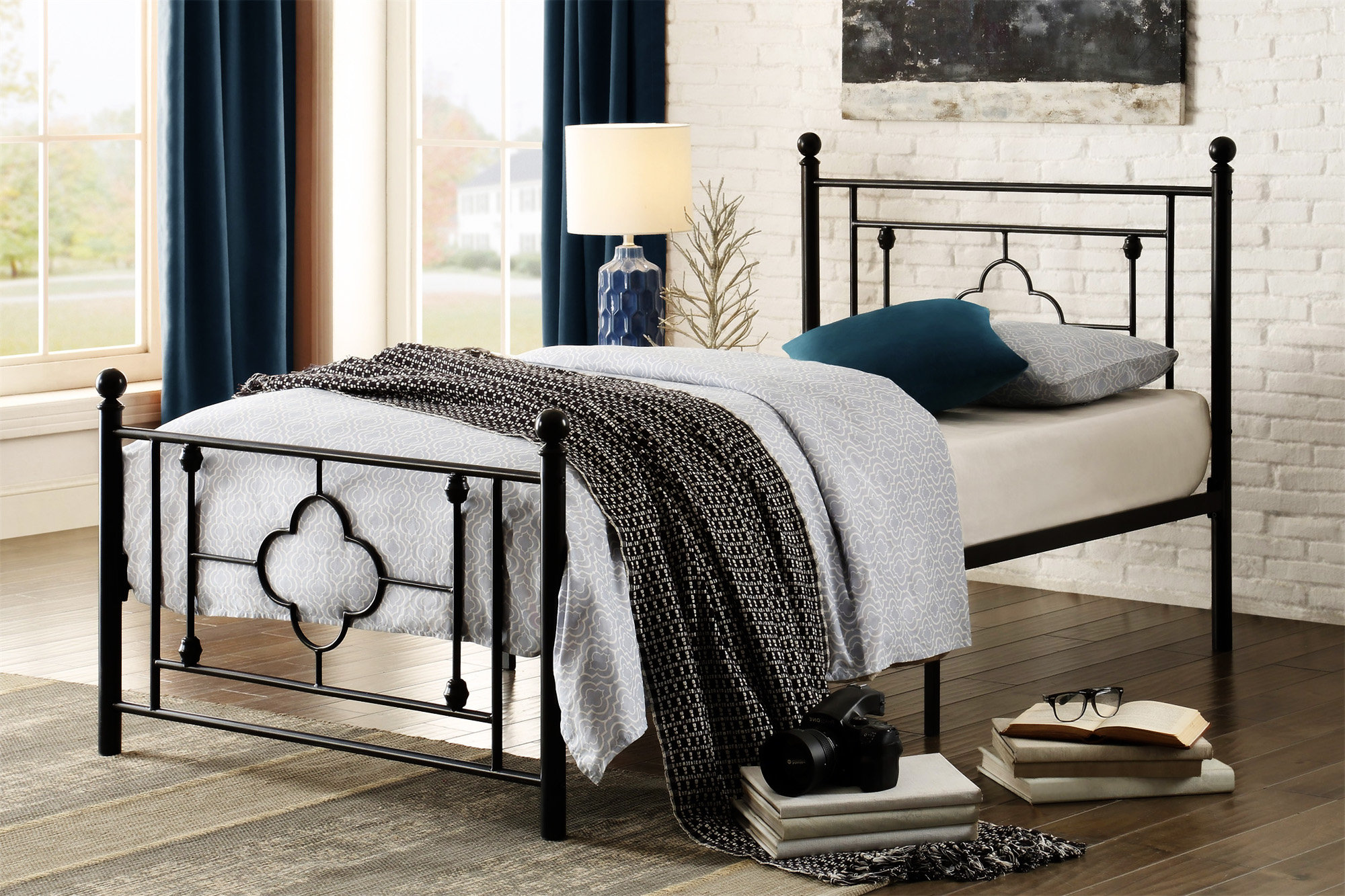 Alcott Hill® 1Pc Platform Bed Finish Metal Frame Ball Finials Modern ...