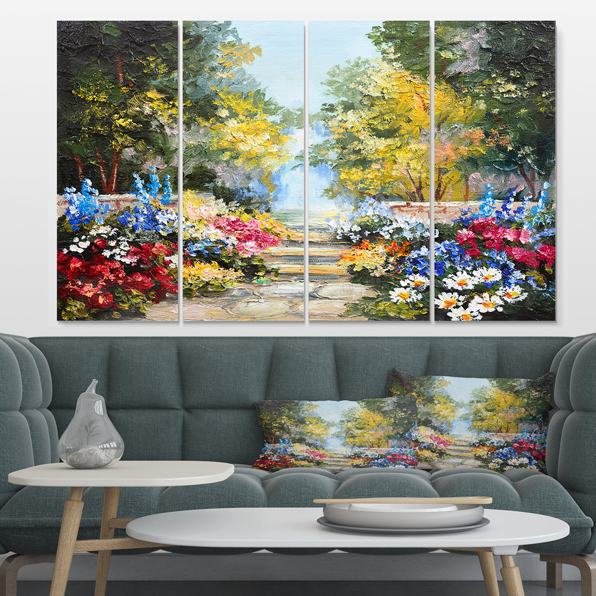 East Urban Home Summer Forest With Flowers - Multipanel Landscape Large ...