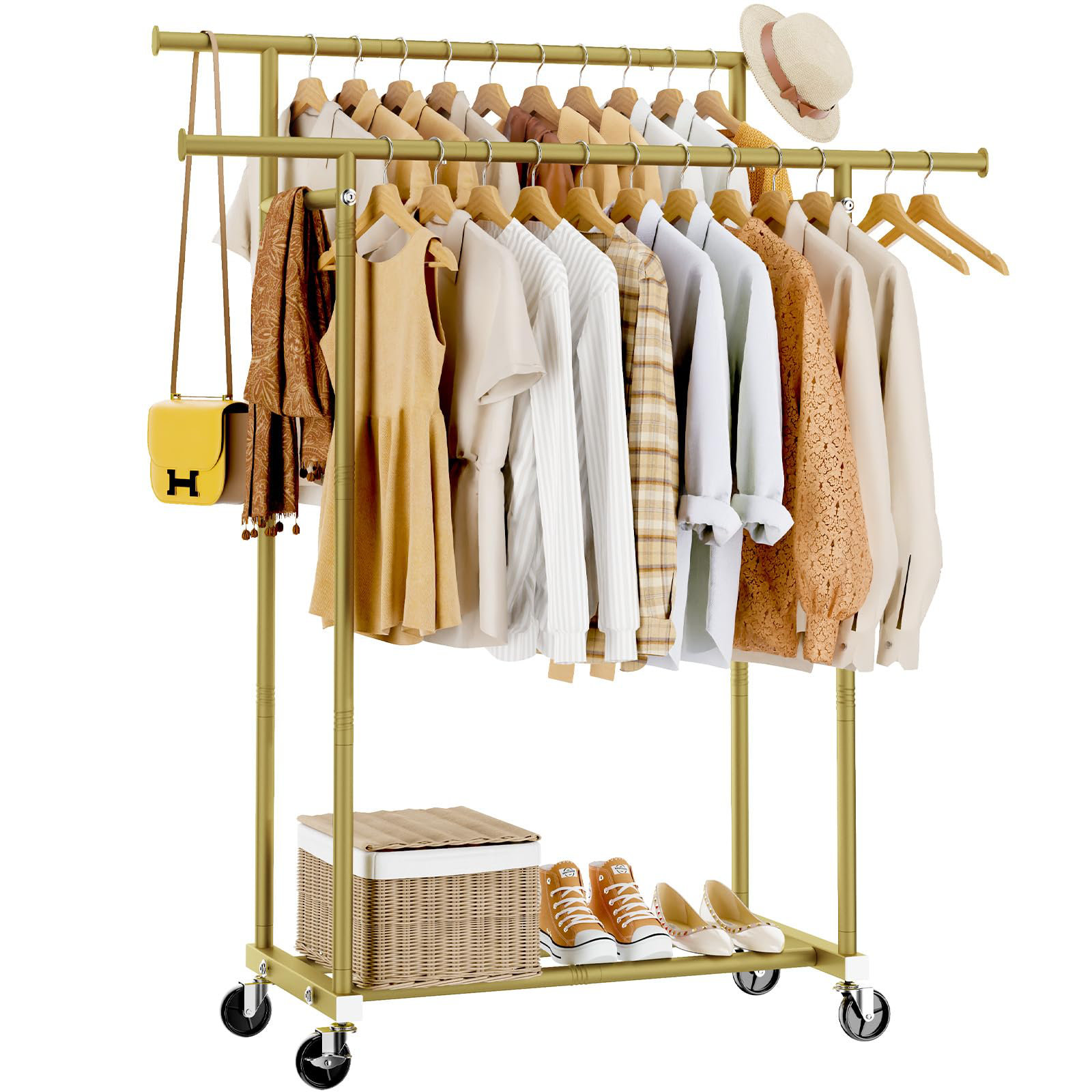 Latitude Run® Double Rods Rolling Clothes Rack - Sturdy Portable Metal ...
