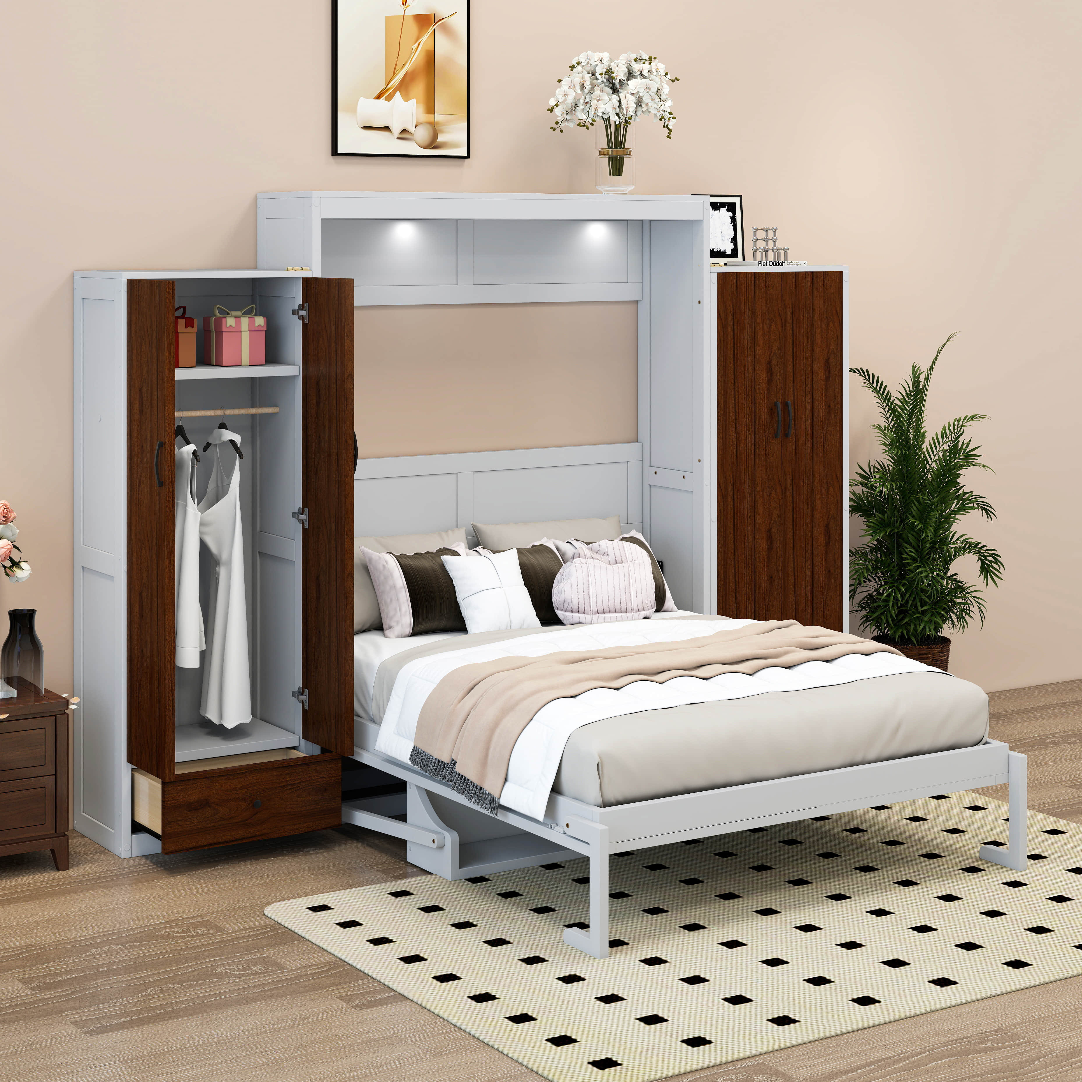 Hokku Designs Full Size Murphy Cabinet Bed With Led Light Murphy Bed