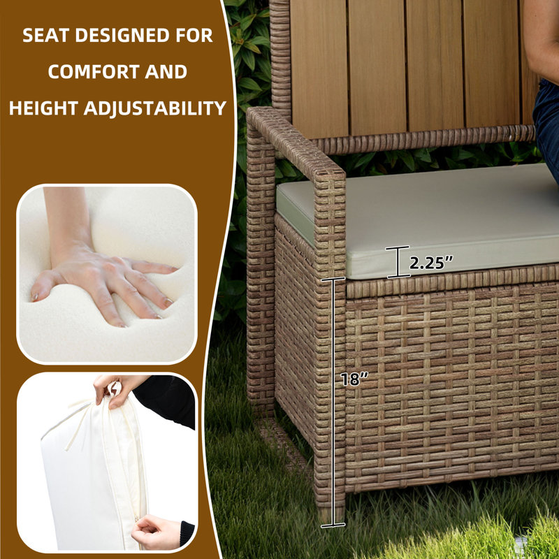 Beachcrest Home™ Anatolio Wicker Outdoor Storage Bench & Reviews | Wayfair