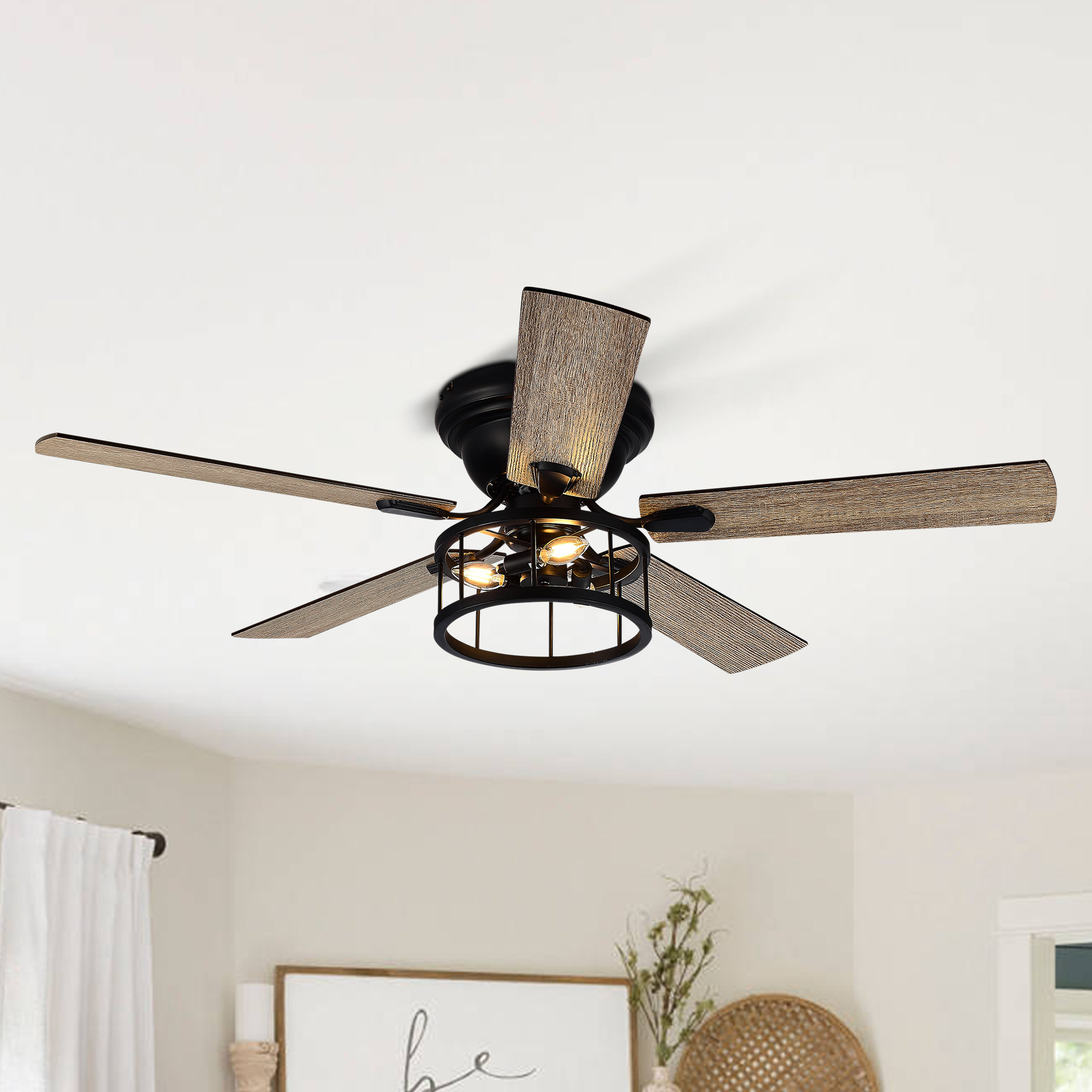 17 Stories 52''5-Blade Flush Ceiling fan with Light Kit and Control ...