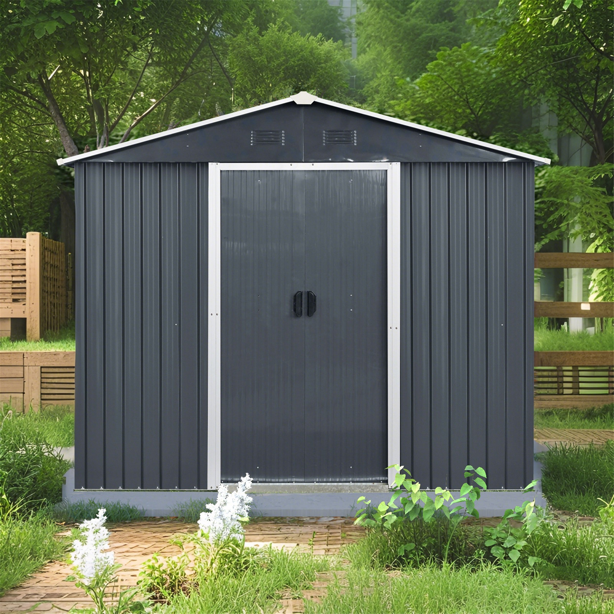 Modern Escapes Decor Outdoor 8ft×4ft Steel Frame Weather-Resist Storage ...