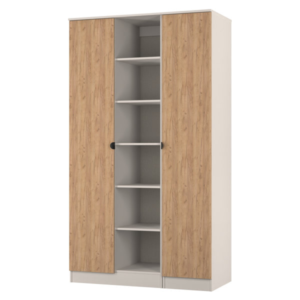 Latitude Run Bora Tall 3 Door Robe with shelves in Gold Craft Oak ...