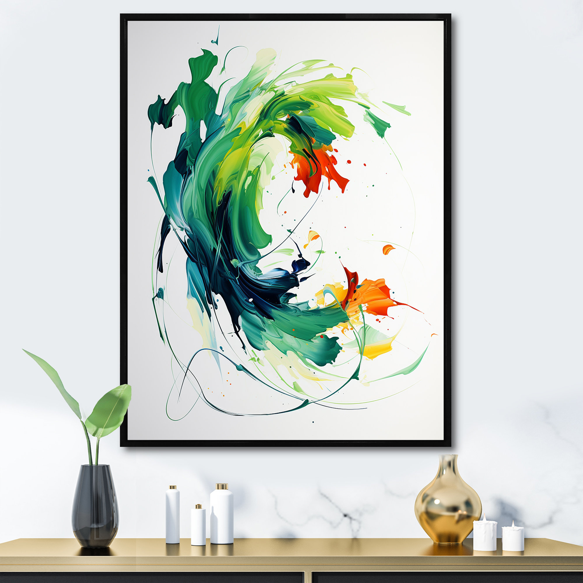 Ivy Bronx Green And White Abstract Expression Painting I - Abstract ...