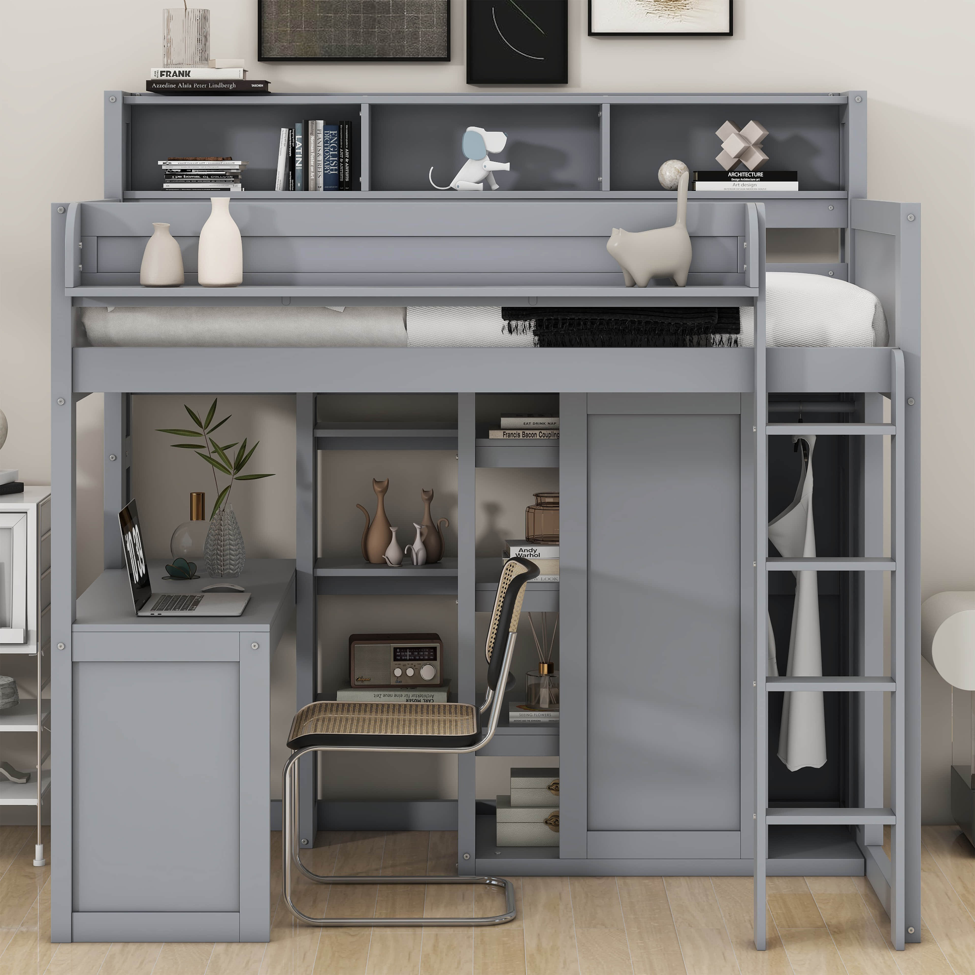 Harriet Bee Jankell Wood Twin Size Loft bed with Multiple Storage ...