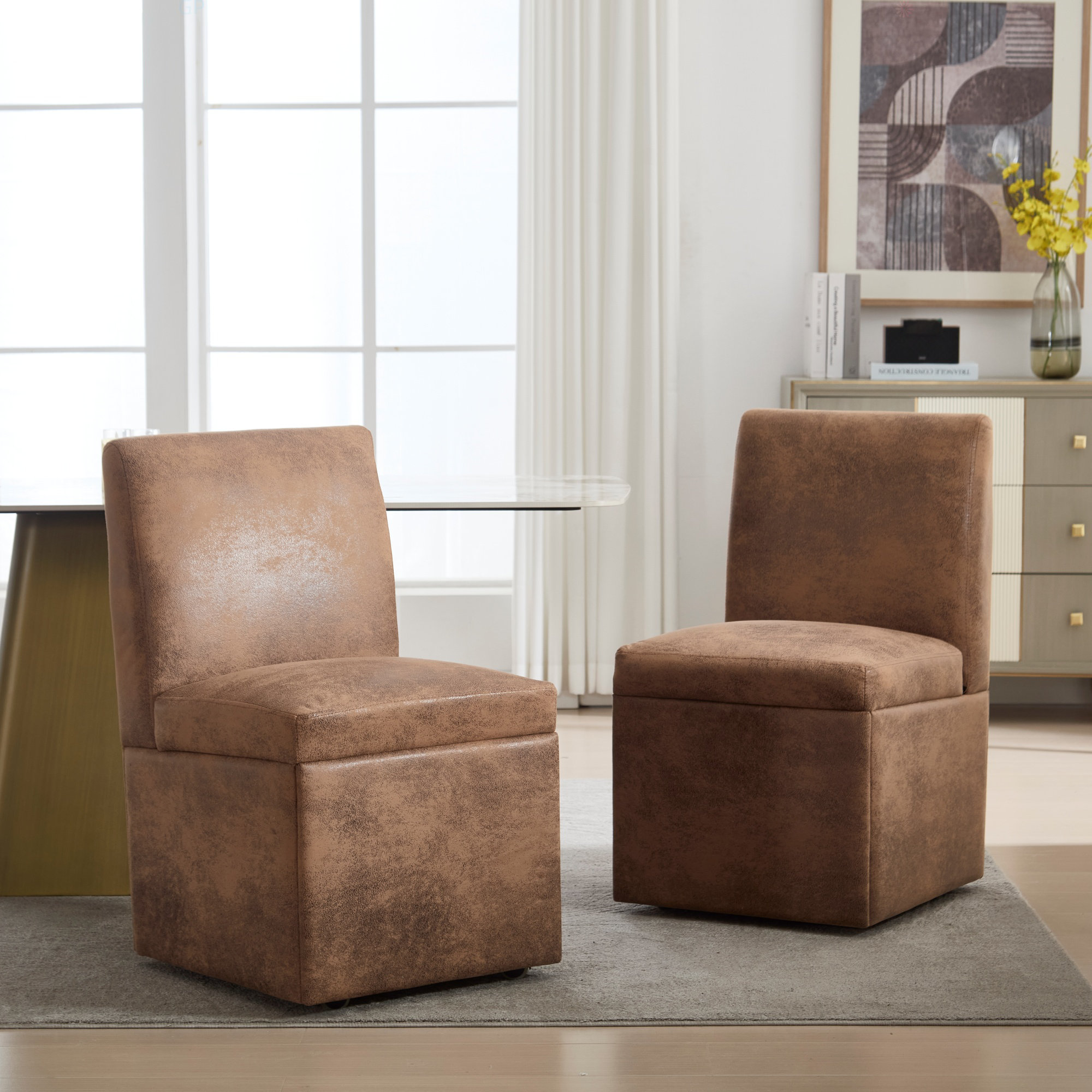 17 Stories 360 Degree Swivel Upholstered Dining Chairs Set Of 2 Swivel ...