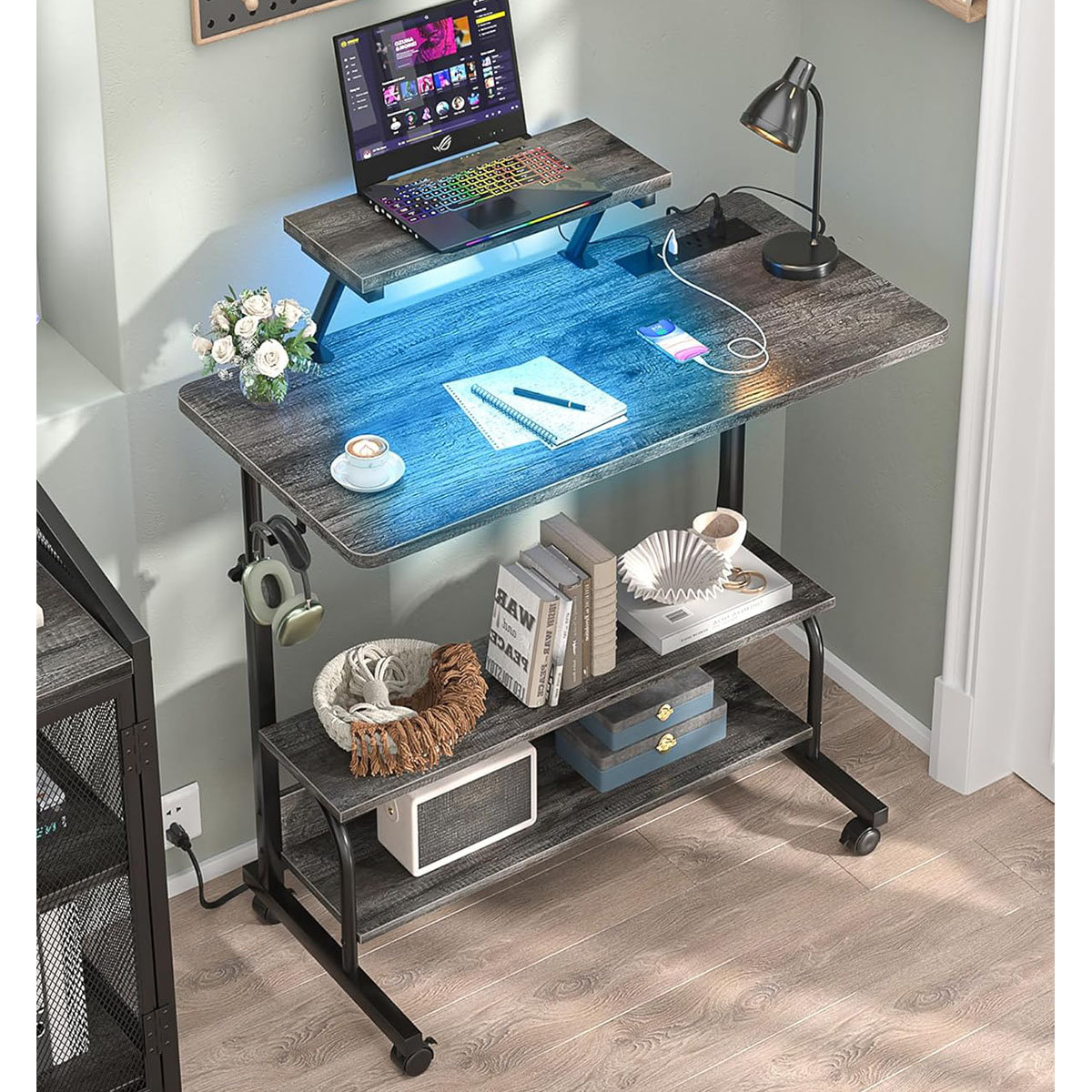 Ivy Bronx Height Adjustable Standing Desk With Power Outlets And LED ...