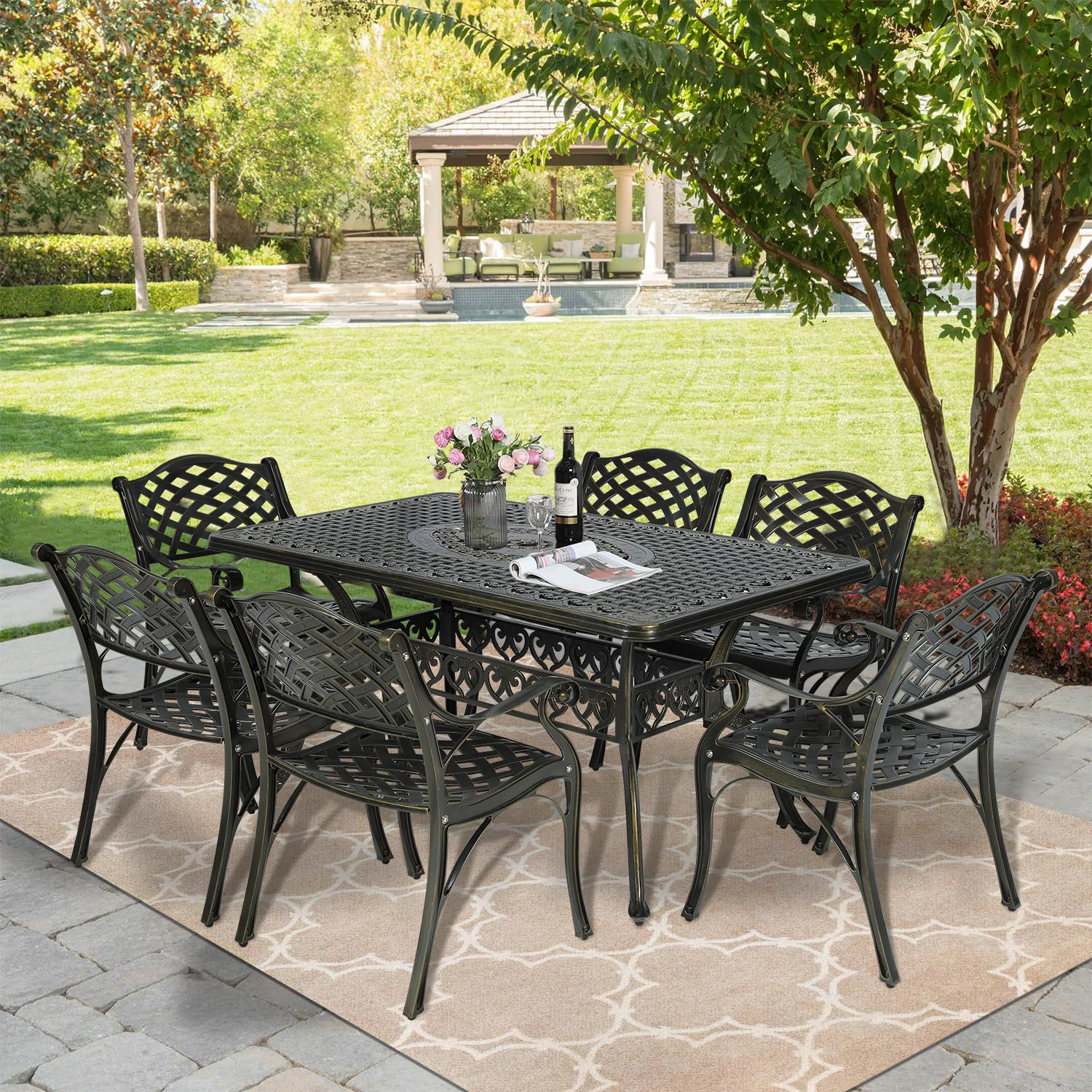 Canora Grey 7 Piece Outdoor Patio Dining Set For 6 Seater Dining Table ...