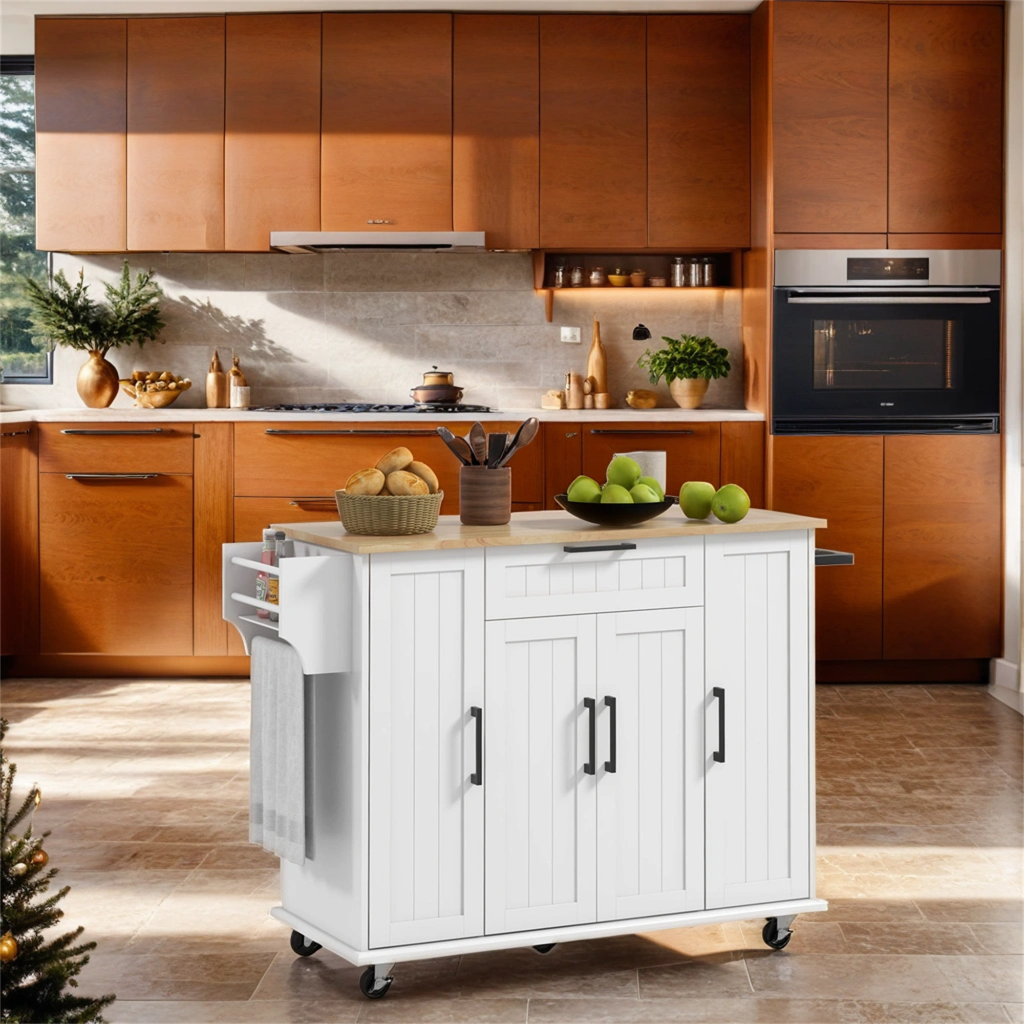 Red Barrel Studio® Enzlie Kitchen Island with Solid Wood Top | Wayfair