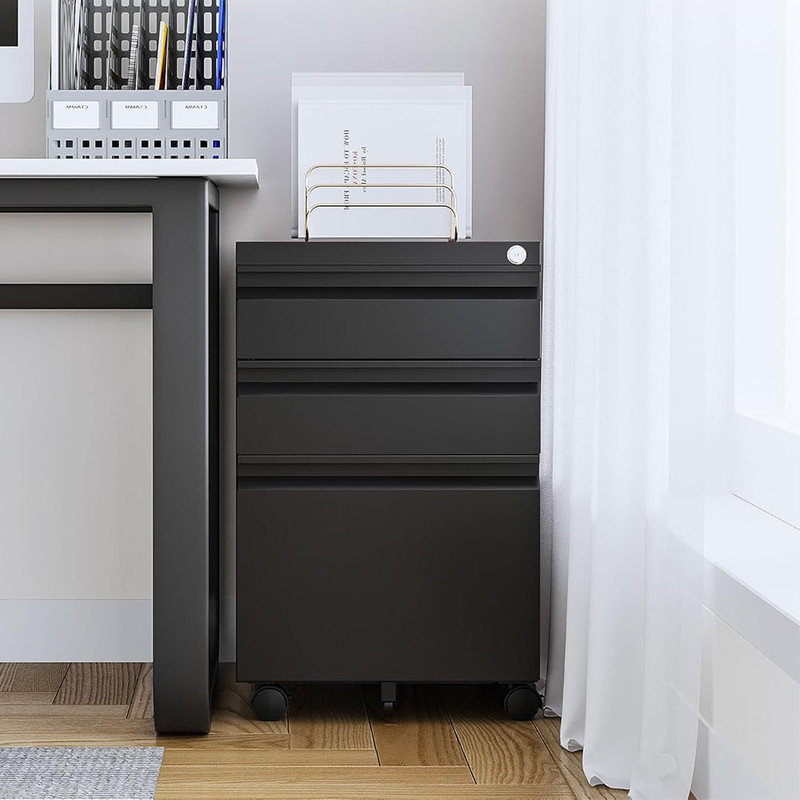 Latitude Run® Desk Rolling 3 Drawer Filing Cabinets, Lock Mobile File ...
