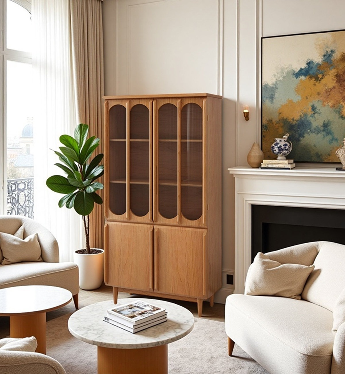 VICABY Solid Wood Living Room Partition Floor-To-Ceiling Glass Door ...