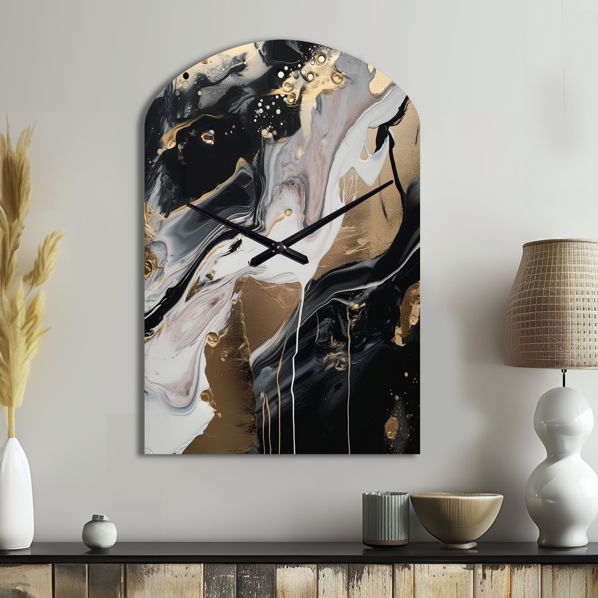 Design Art Back And Gold Marble Medley III - Marble Asymmetrical Metal ...