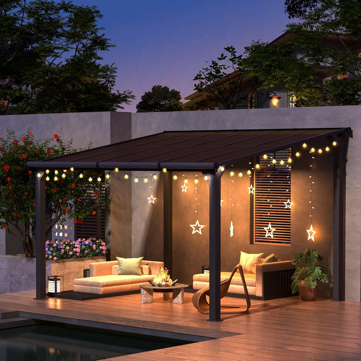 Rockpapa Furniture 8X10 Ft Outdoor Pavilion With Frosted Gray Roof ...