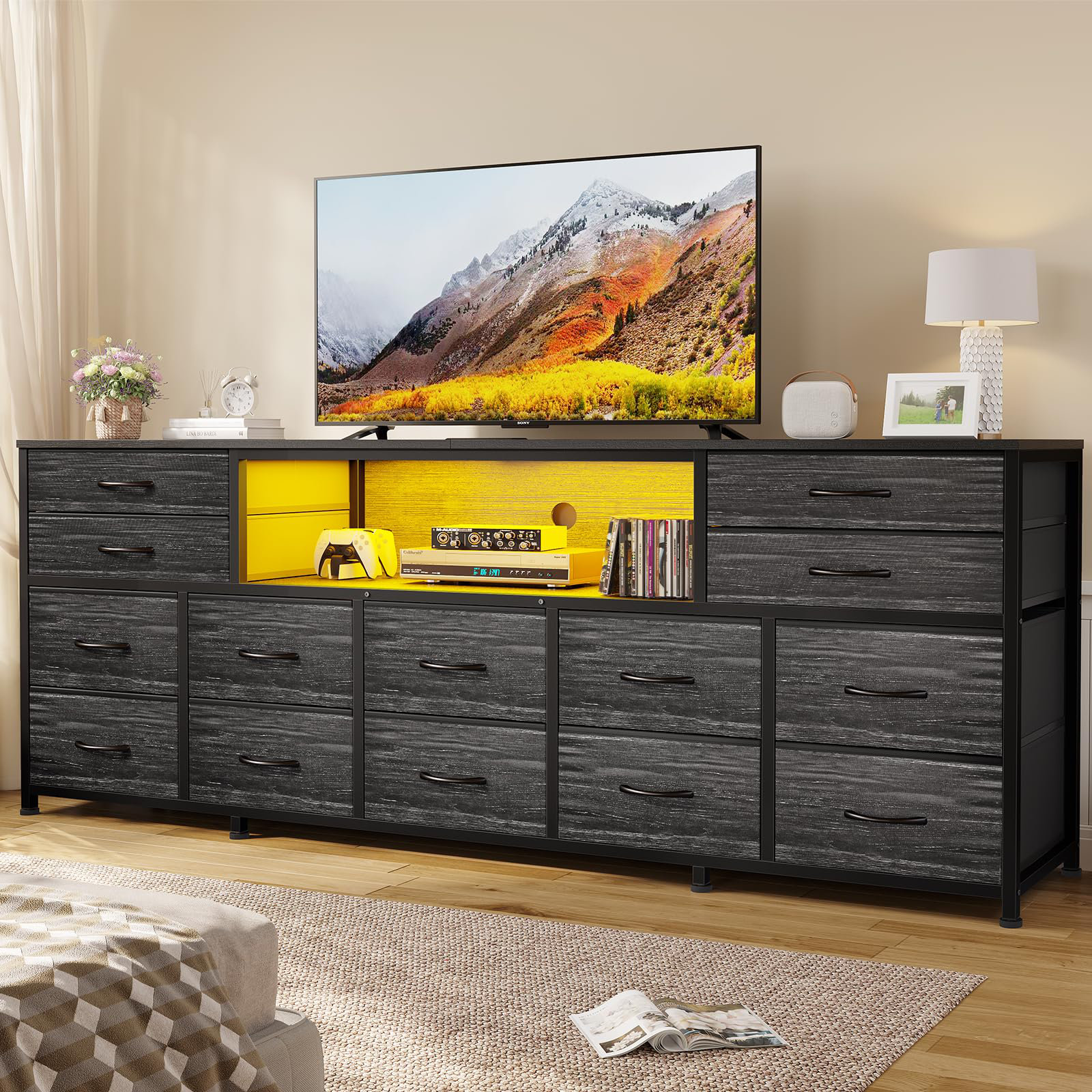 Wrought Studio™ Led Tv Stand Dresser For Bedroom With Power Outlets, 70 ...