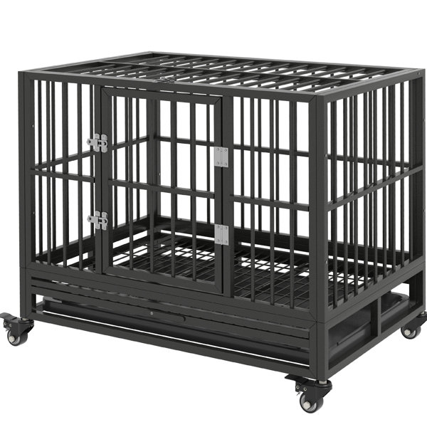 Hokku Designs 36" Heavy Duty Dog Kennel With Lockable Wheels, Double ...