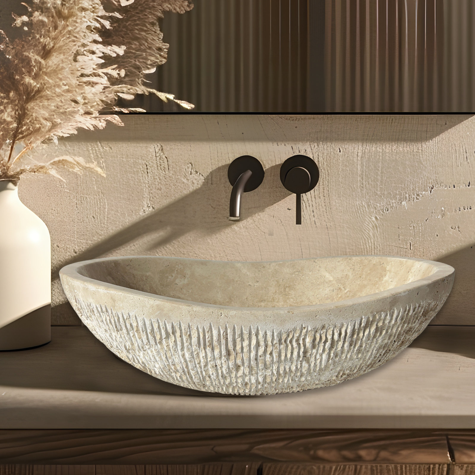 mirthmansion Mirth Mansion Oval Travertine Vessel Sink – Hand-Carved ...