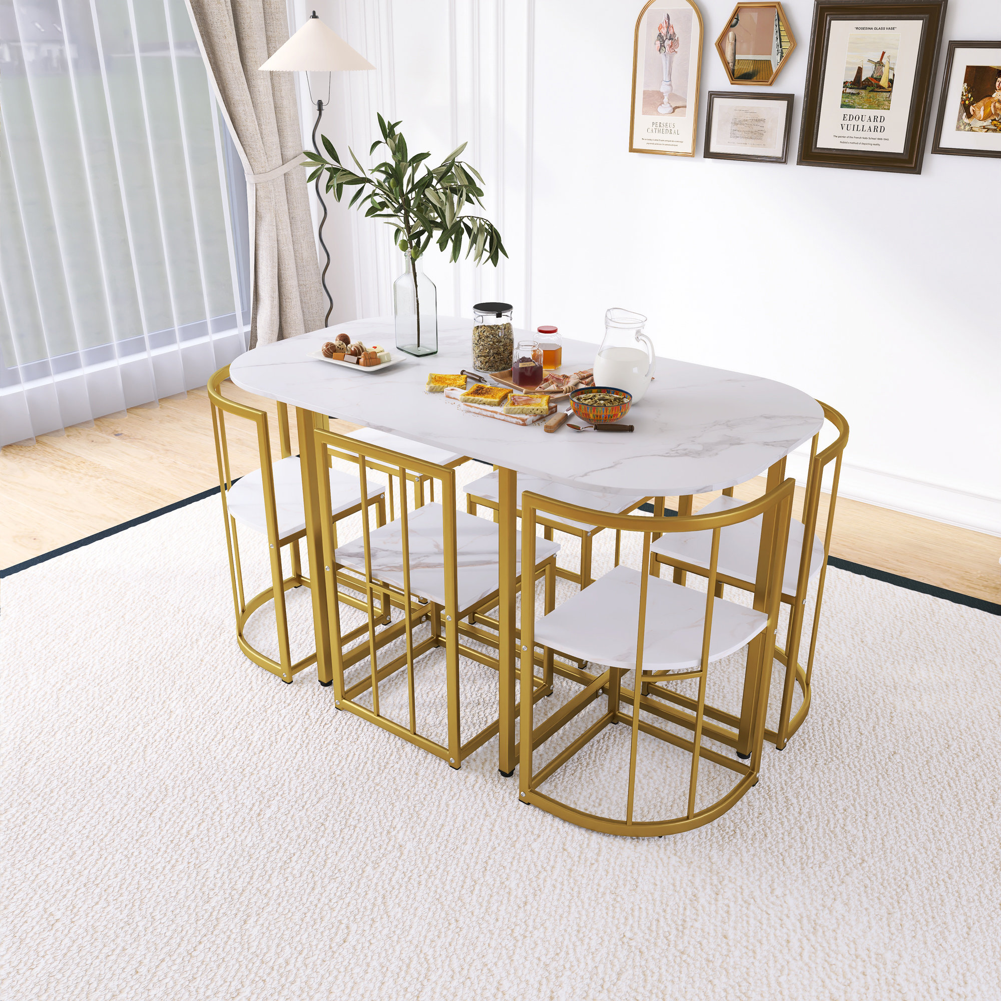 Latitude Run® Modern 7-Piece 55" Metal Frame Dining Table Set | Wayfair