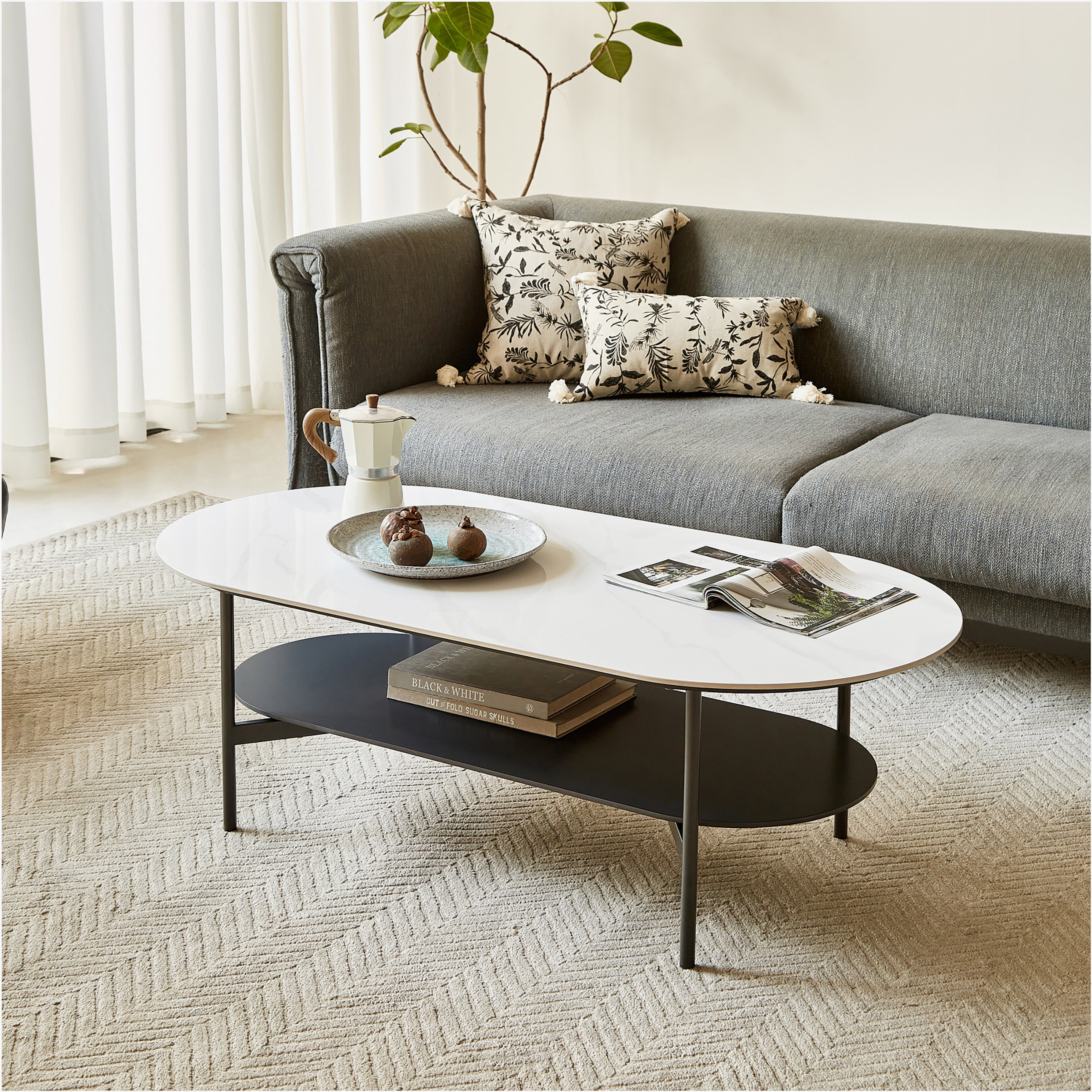 Corrigan Studio Table basse en céramique, table basse à double couche ...
