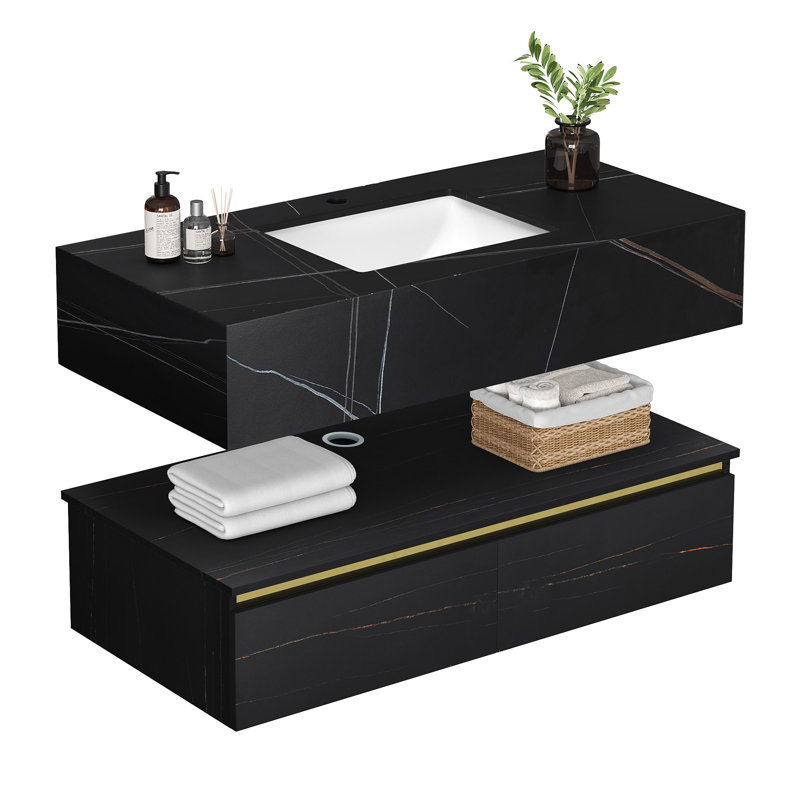 Mercer41 Parthina Mercer41 40'' Wall Mounted Bathroom Vanity With Stone ...
