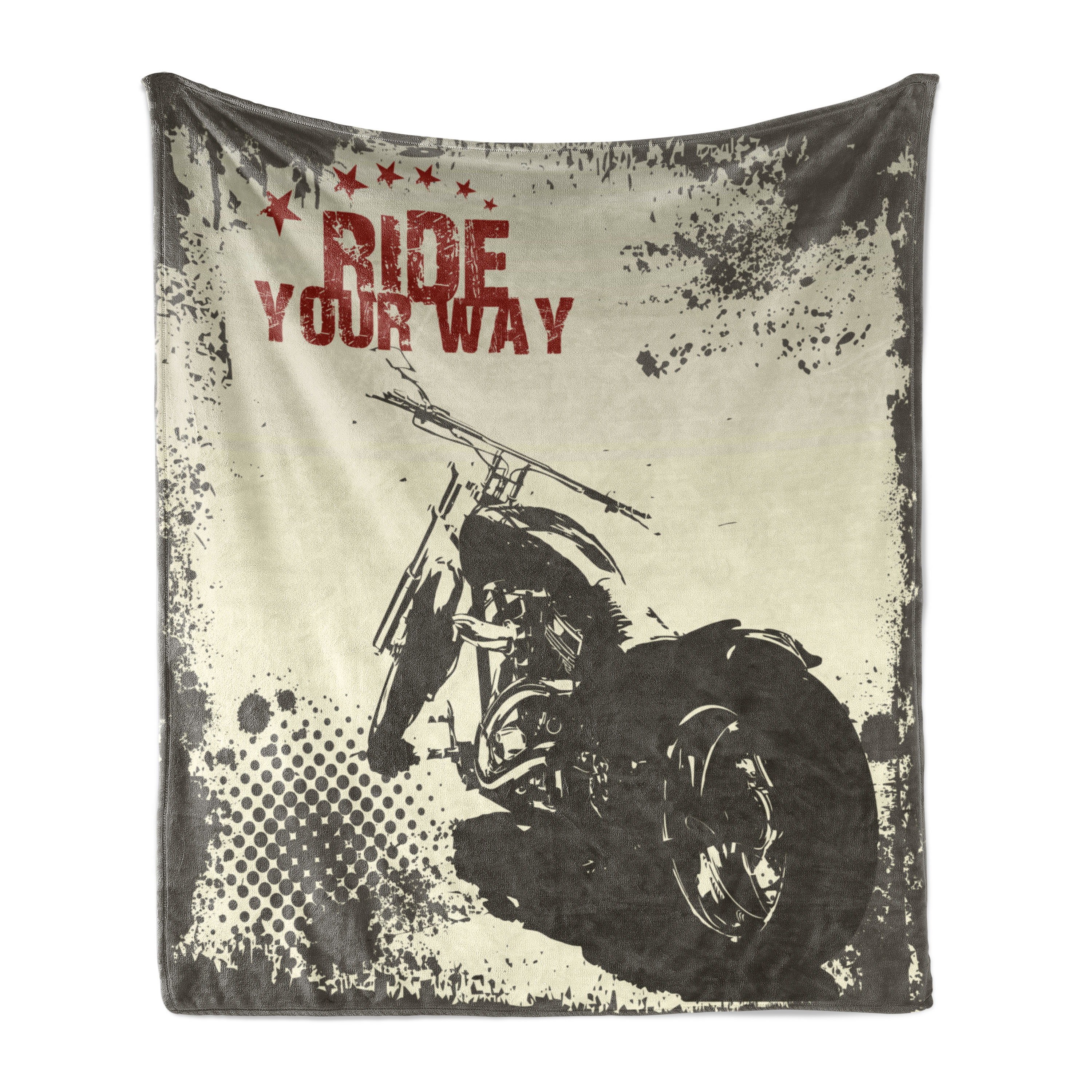 Ambesonne Grey Fleece Throw Blanket Adventure with Motorcycle Charcoal ...