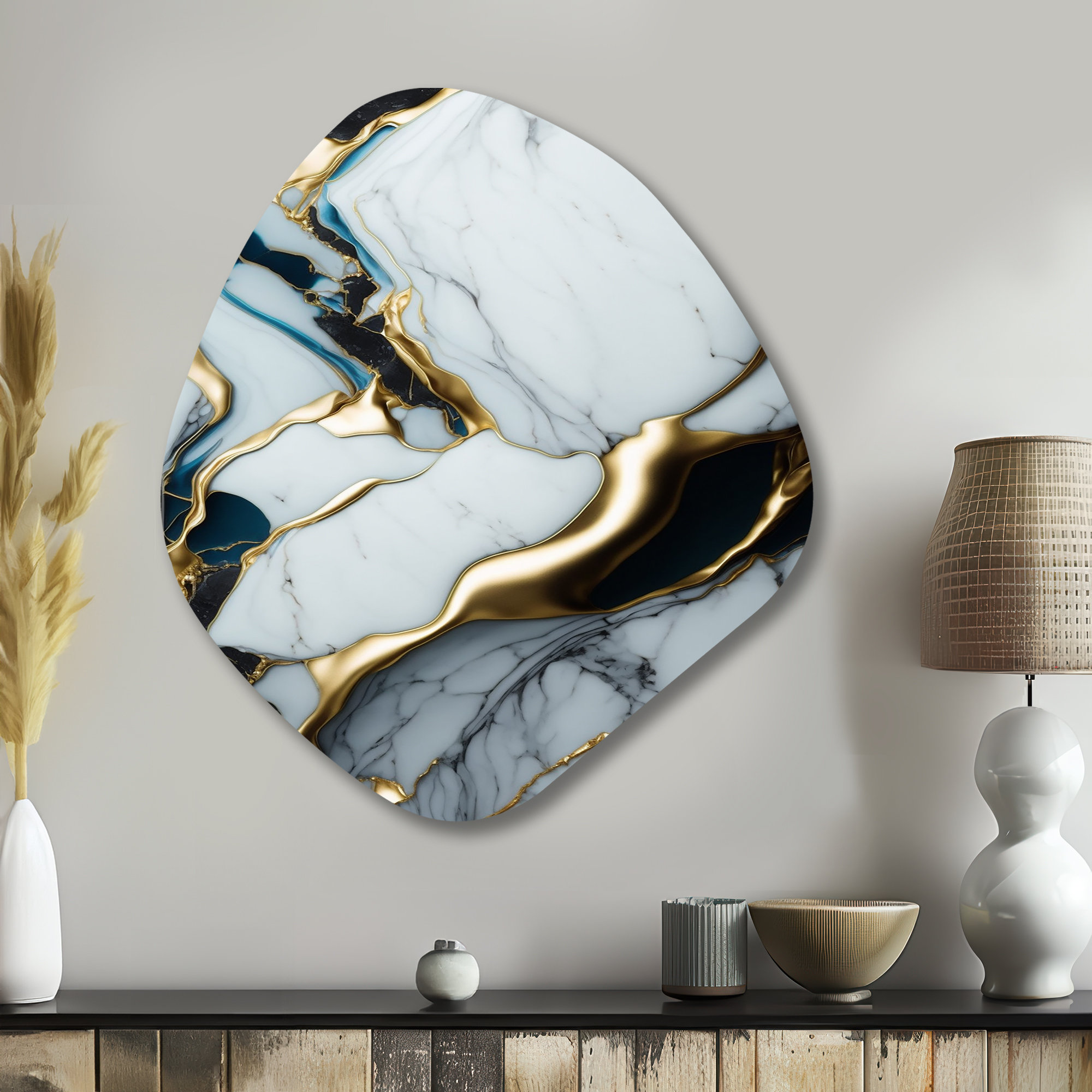 Design Art Abstract Geode Gold And White Marble II - Abstract Marble Nebula Shape Irregular ...