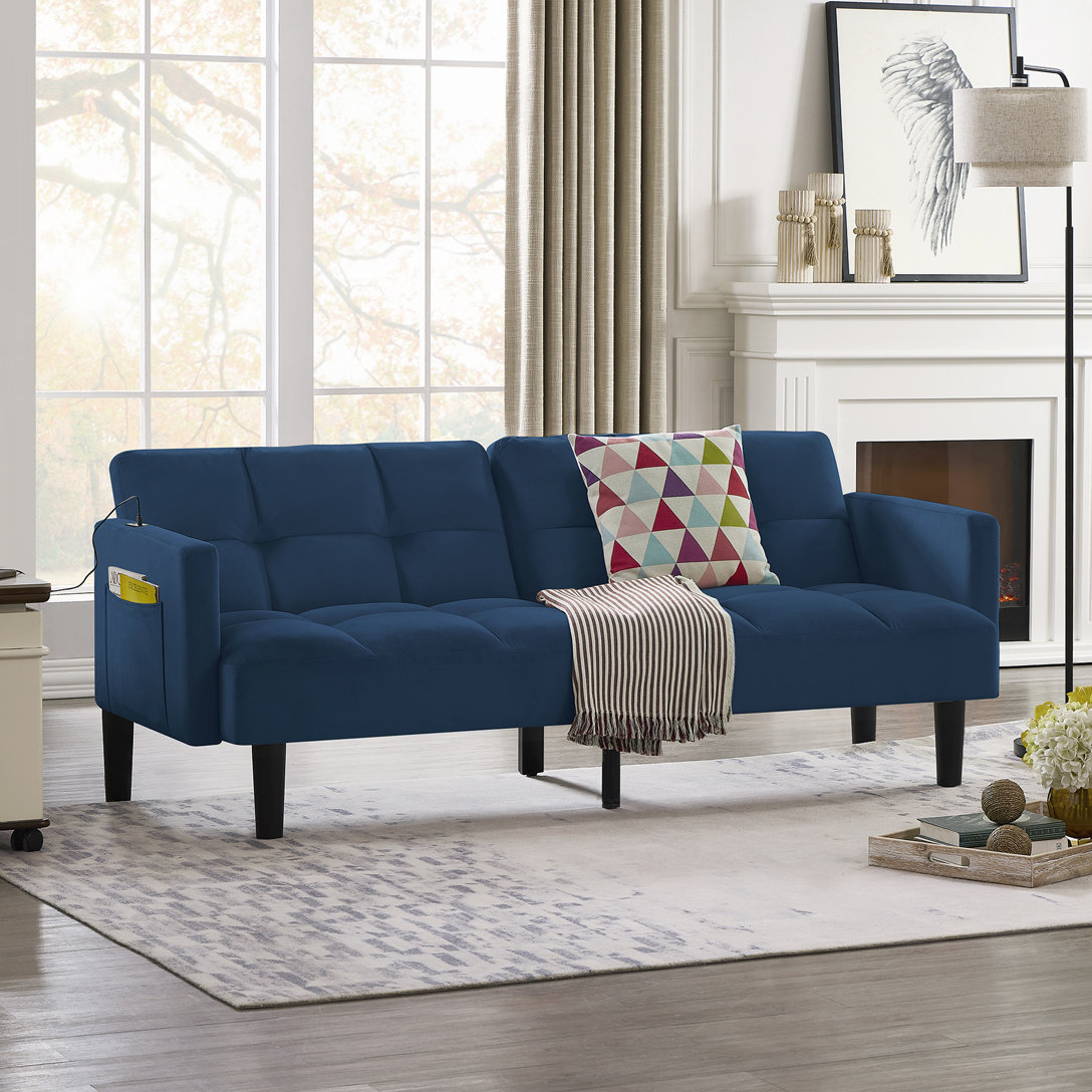 Mercer41 Velvet Futon Couch Convertible Folding Sofa Bed Tufted Couch ...