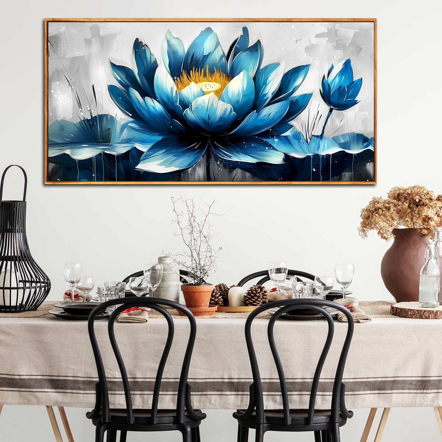 KELIVOR Large Flower Wall Decor Blue Wall Art For Living Room Art Lotus ...