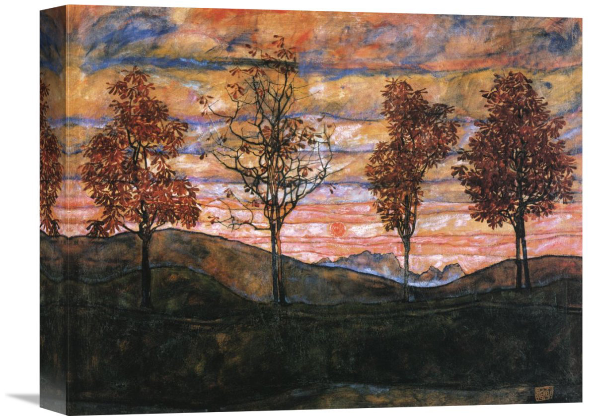 Global Gallery 'Four Trees 1917' by Egon Schiele Painting Print on ...