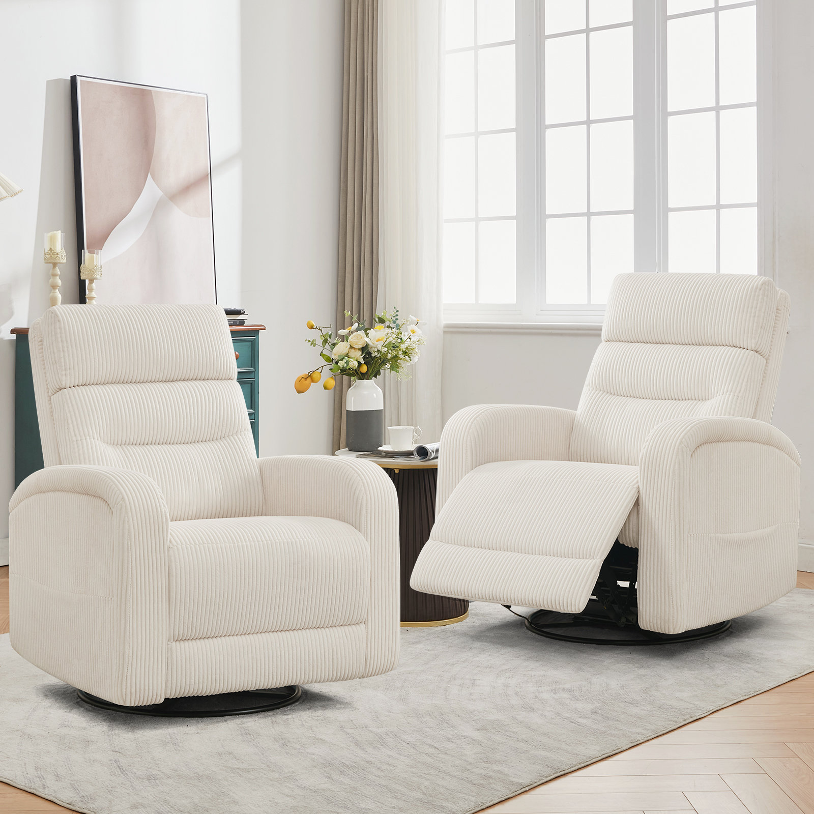 Latitude Run® Modern Chenille Swivel and Rocker Glider Recliner (Set of ...