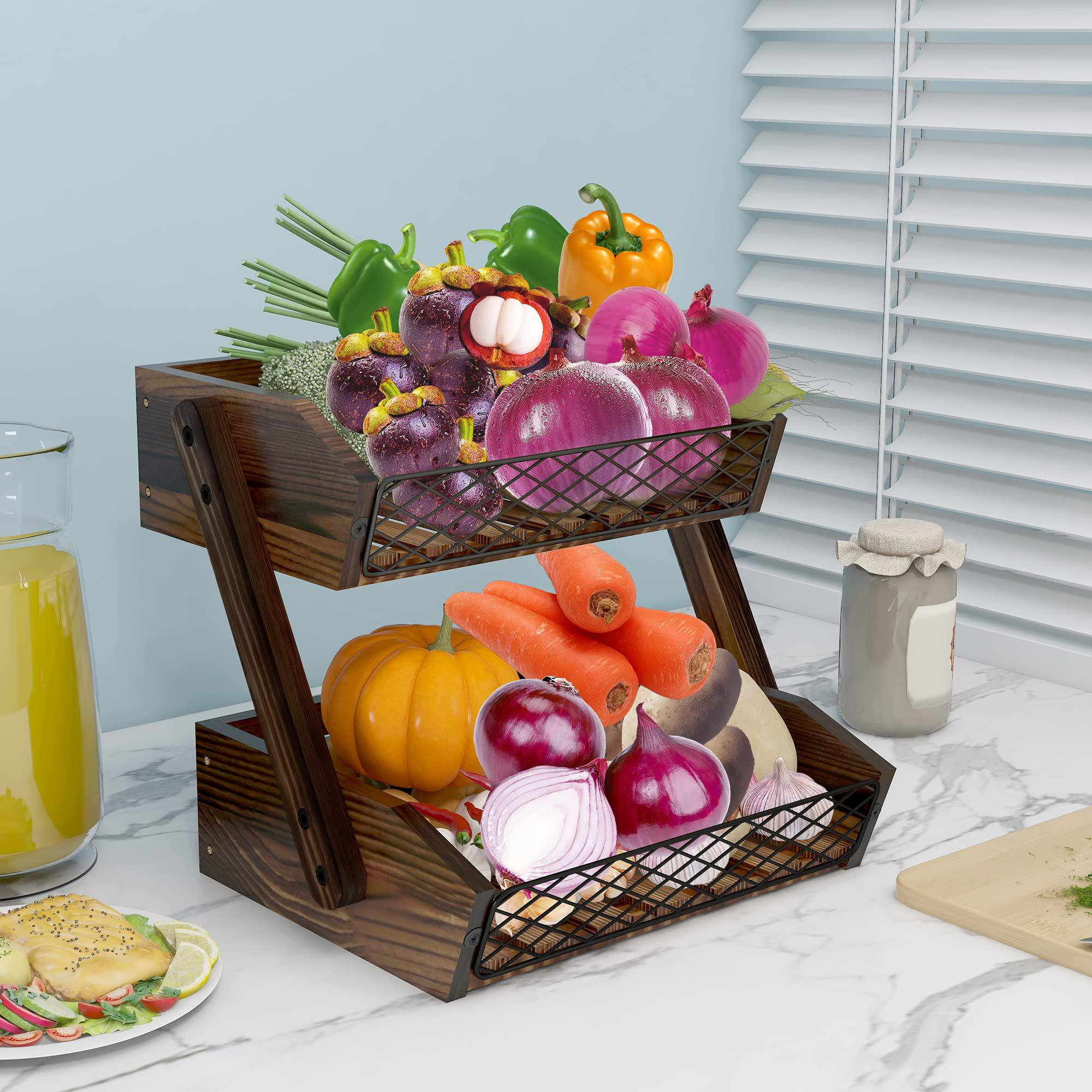 Latitude Run® Fruit Basket For Kitchen, 2 Tier Fruit Bowl,Kitchen ...