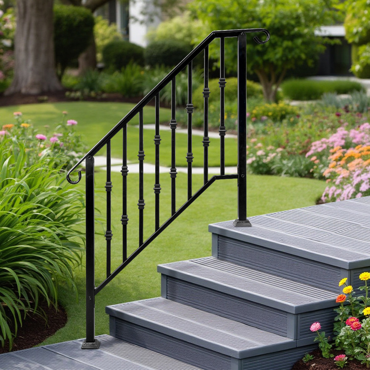 Winado 3 Step Matte Black Outdoor Galvanized Iron Handrail & Reviews ...