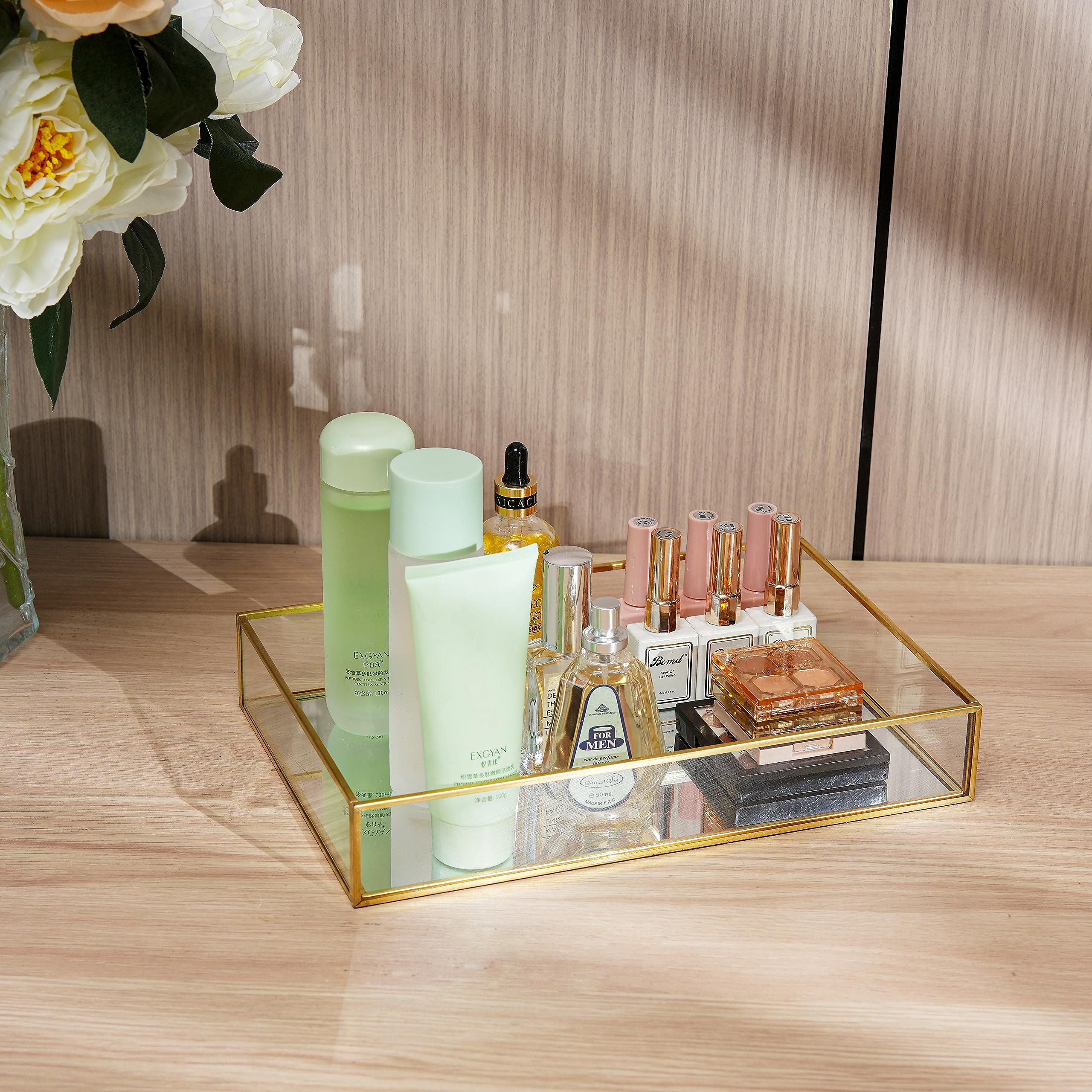 Mercer41 Mirror Decorative Tray,Gold Mirror Tray For Bathroom Vanity ...