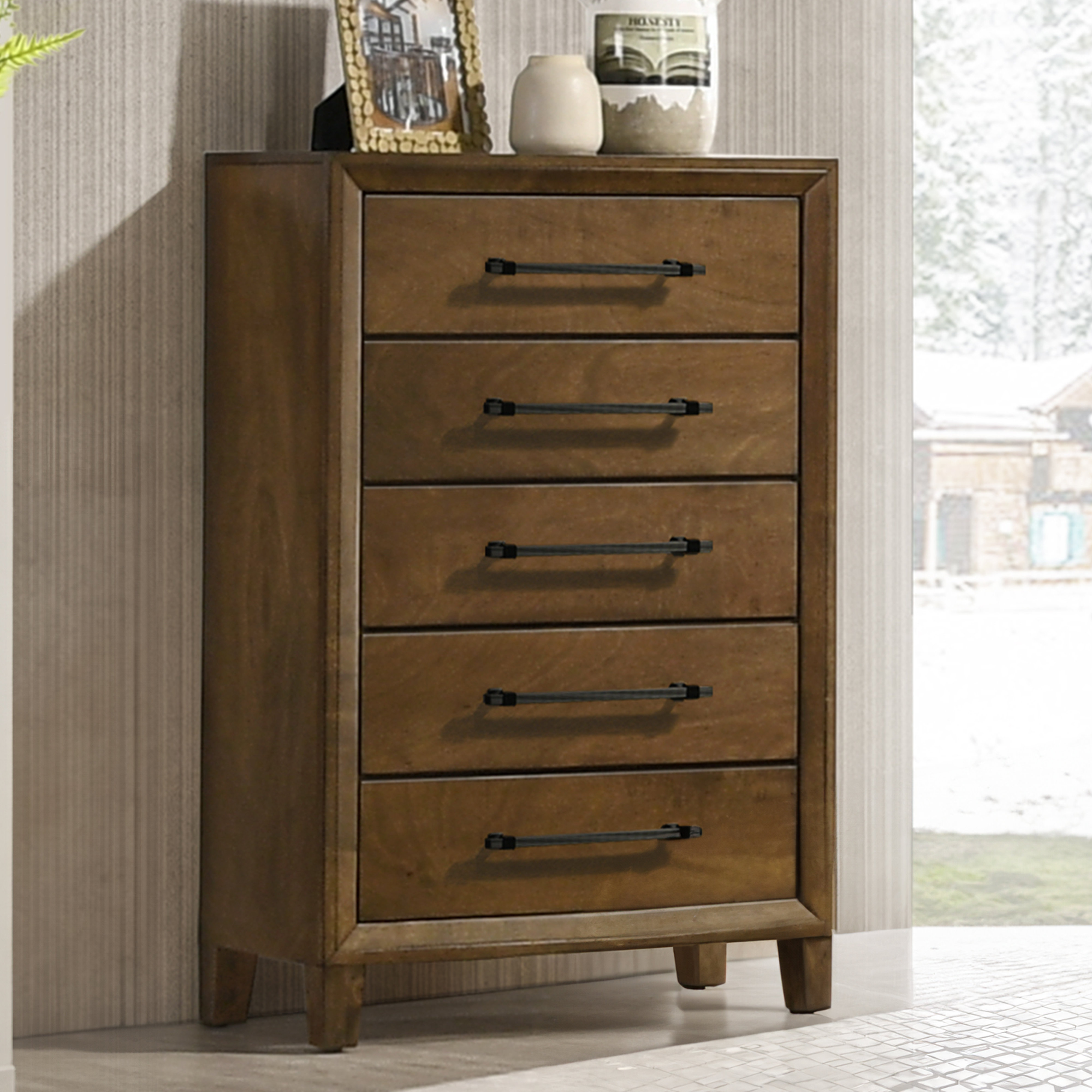 Winston Porter Bangor Wood 5-Drawer Chest, Brown | Wayfair