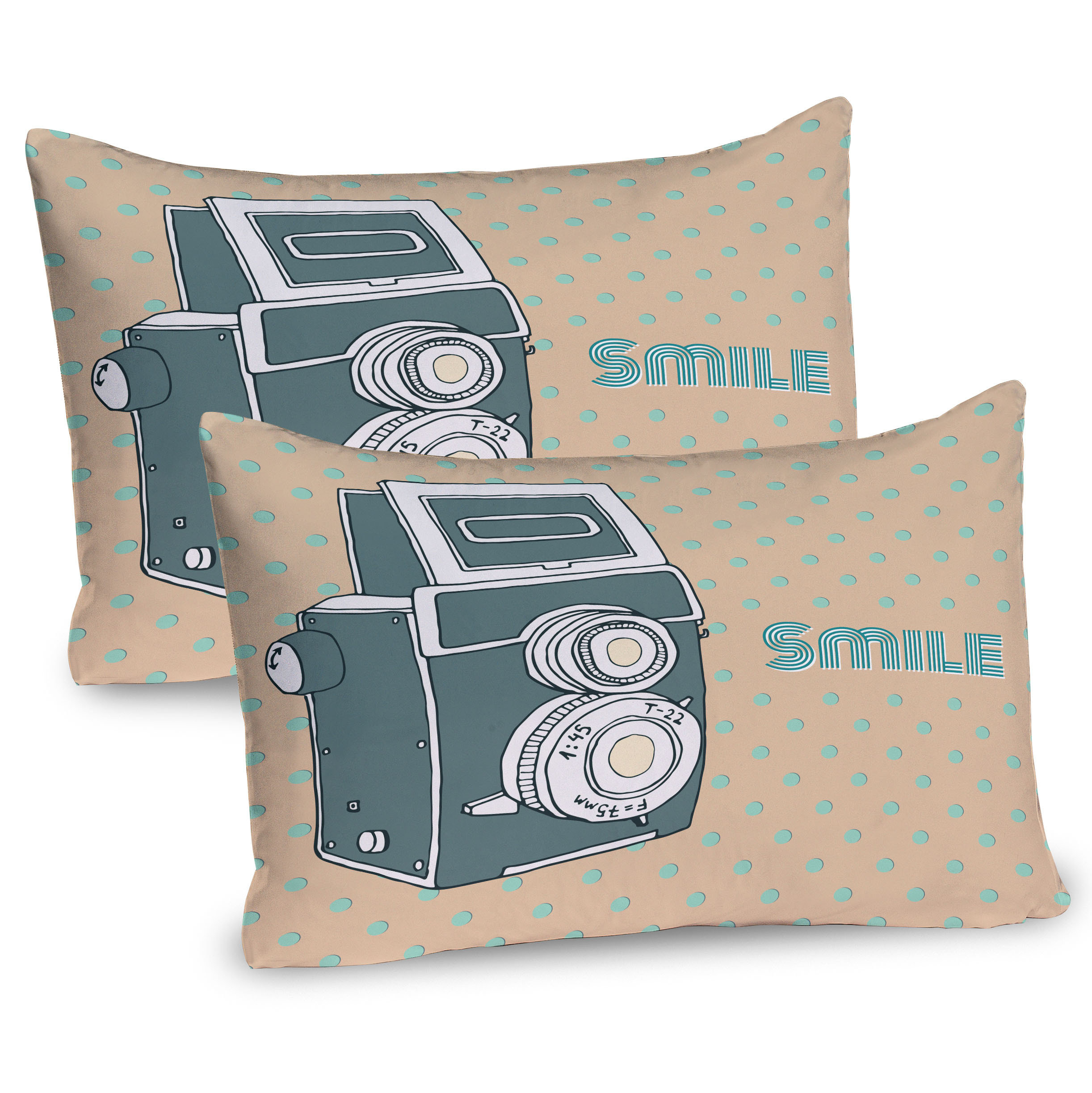 Ambesonne Camera Pillow Sham 2 Pack Nostalgic Smile Calligraphy Peach ...