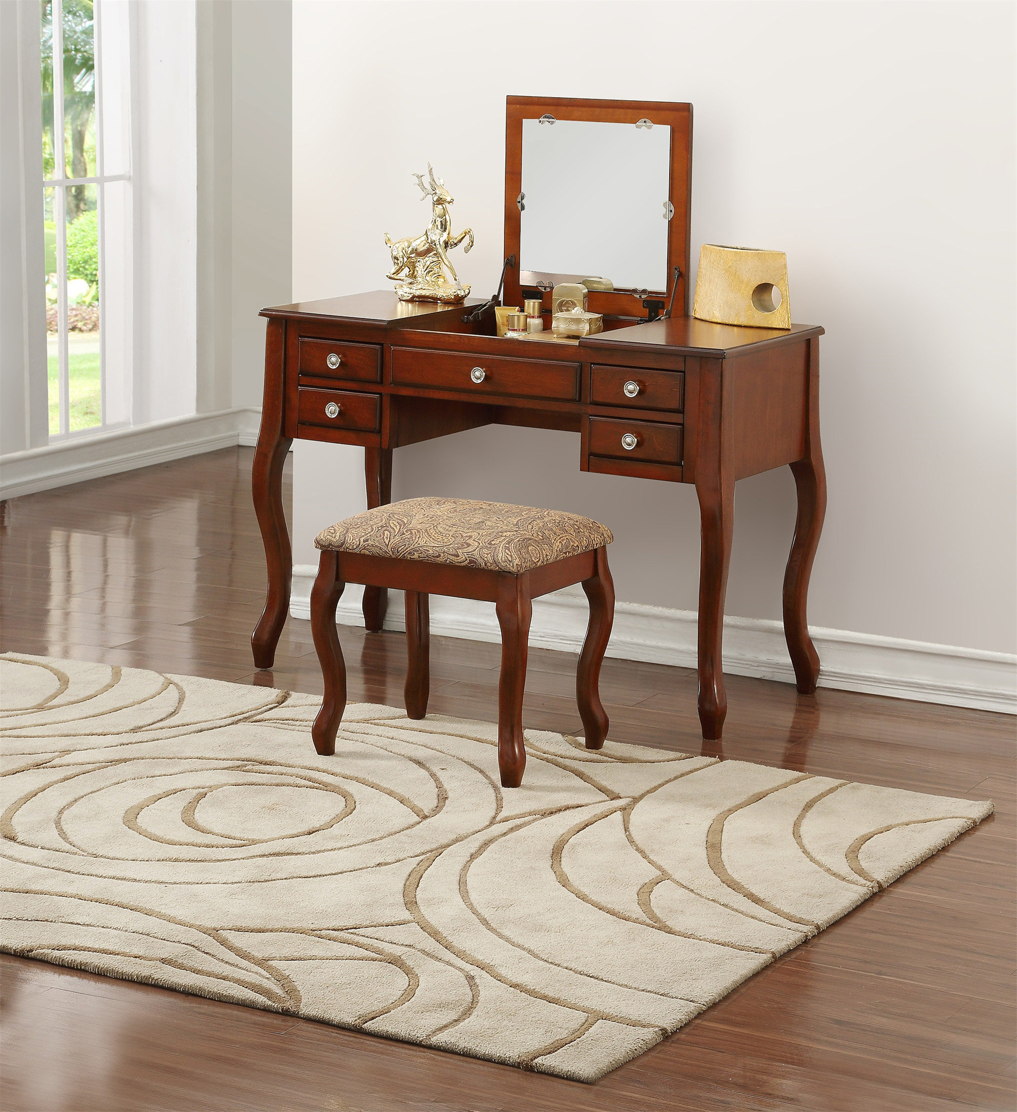 Darby Home Co Classic 1Pc Vanity Set W Stool Drawers Open-Up Mirror ...