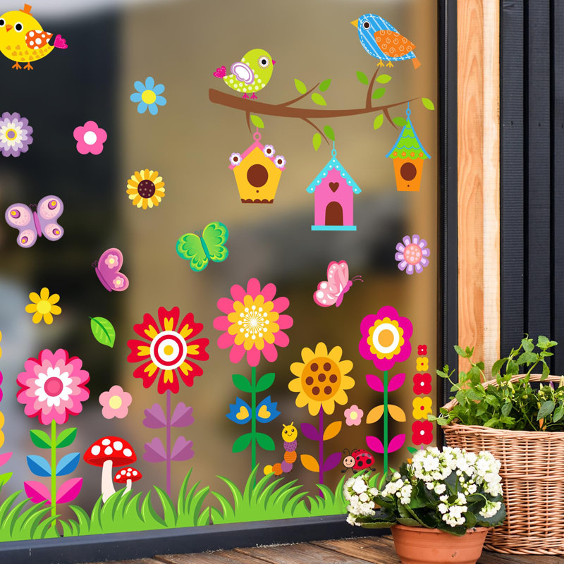 Dakota Fields Multicolor Spring Flower Window Clings | Wayfair